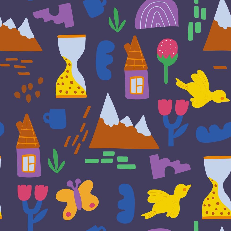 Seamless pattern of abstract minimalist elements. Simple shapes, nature ...