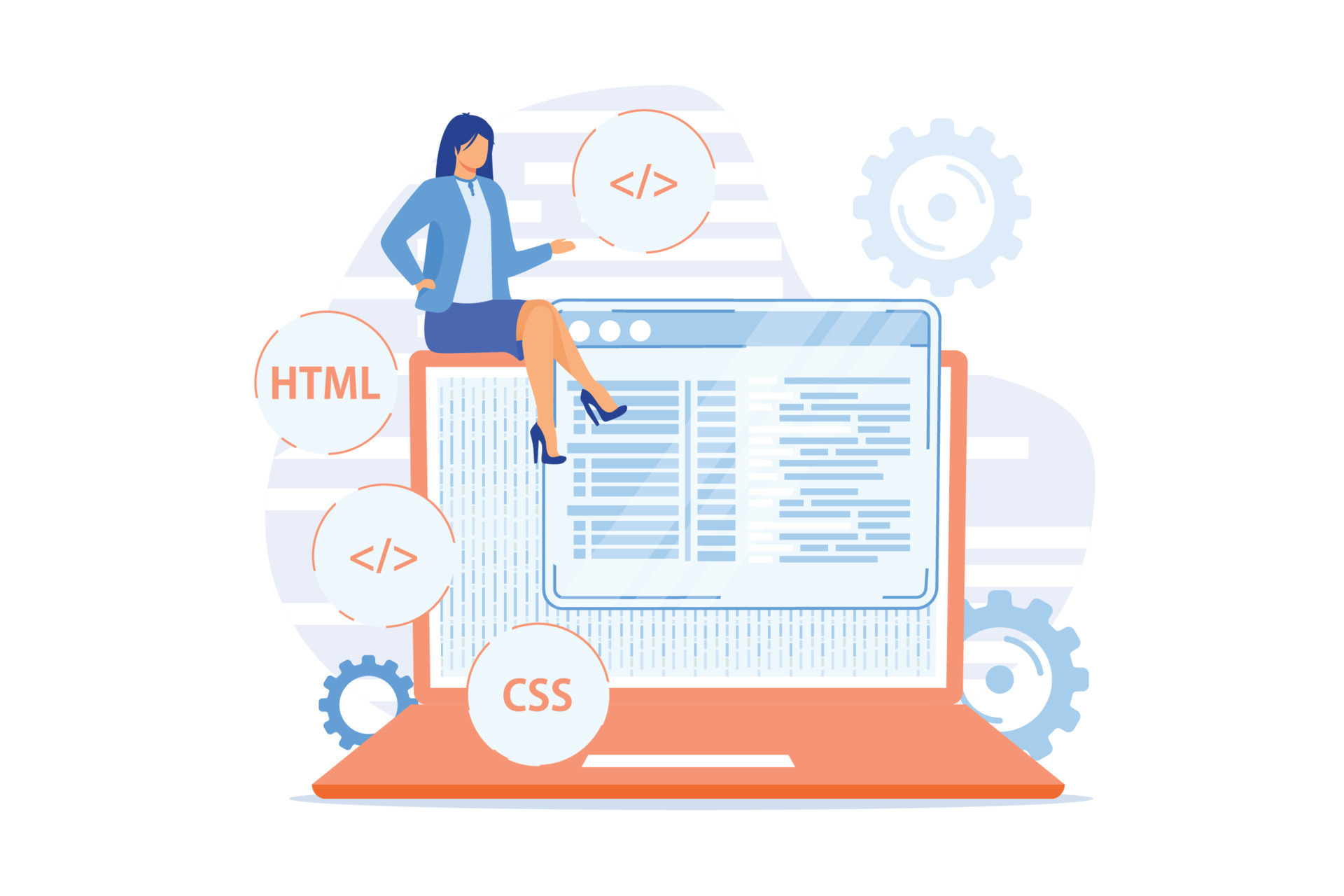 Css And Html Programming Languages Computer Programming Coding It Female Programmer Cartoon