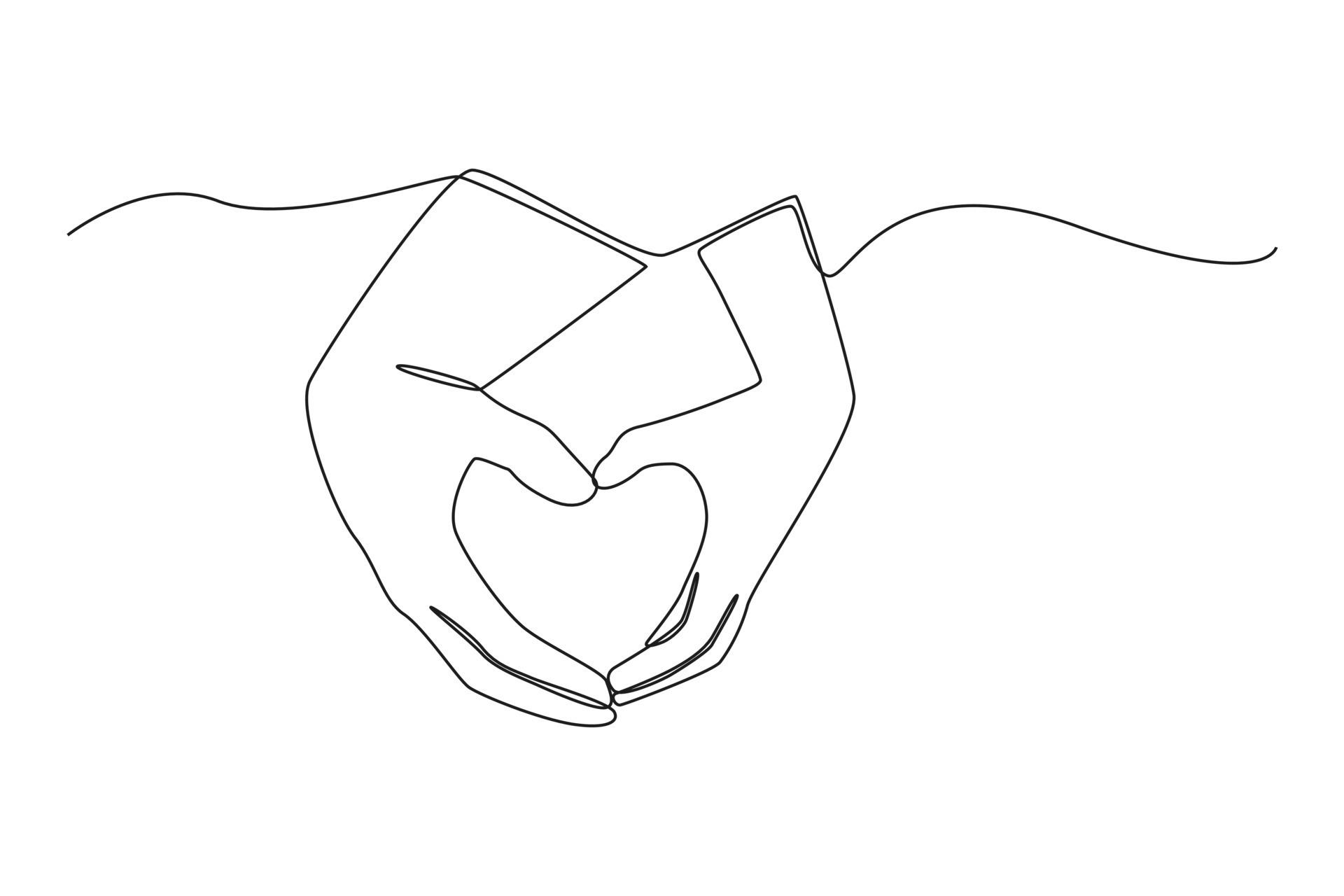 Continuous one line drawing two hands make heart shape. Peace day ... Continuous one line drawing two hands make heart shape. Peace day ...