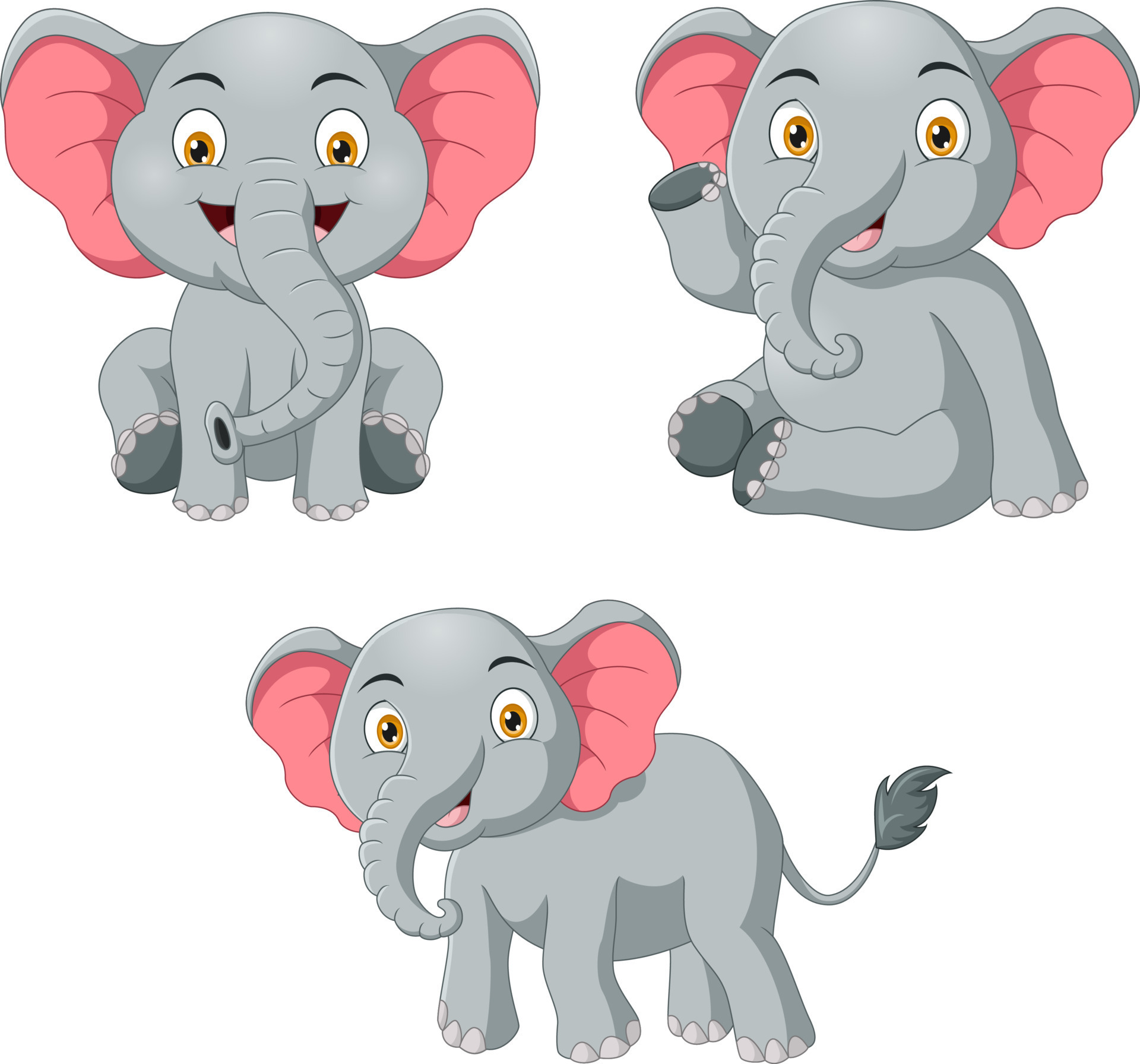 Cute three baby elephants in different poses 9780578 Vector Art at Vecteezy