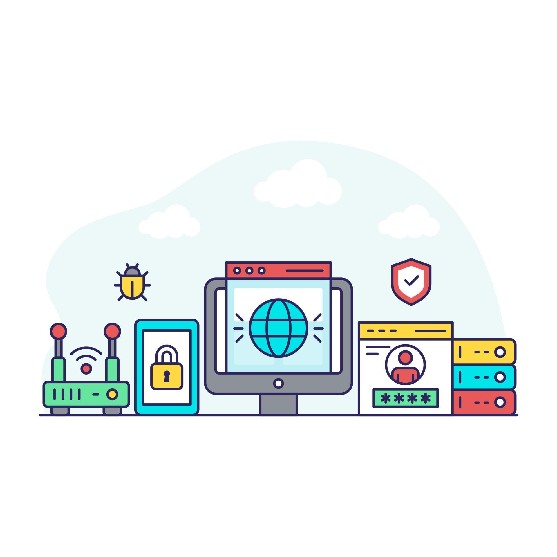 Conceptual flat design illustration of network security 9781070 Vector ...