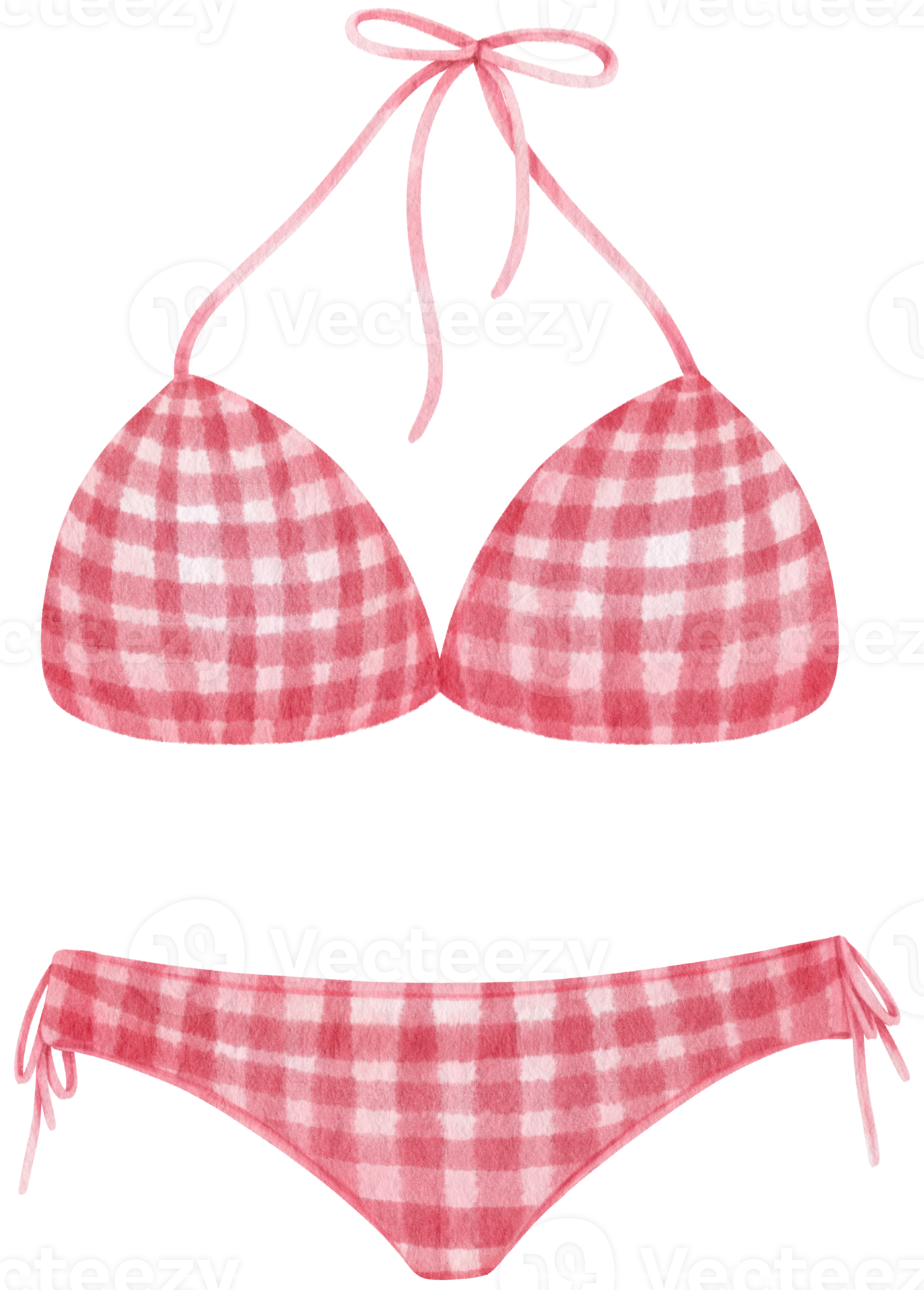 Pink Checkered Pattern Two Piece Bikini Swimsuits Watercolor Style For