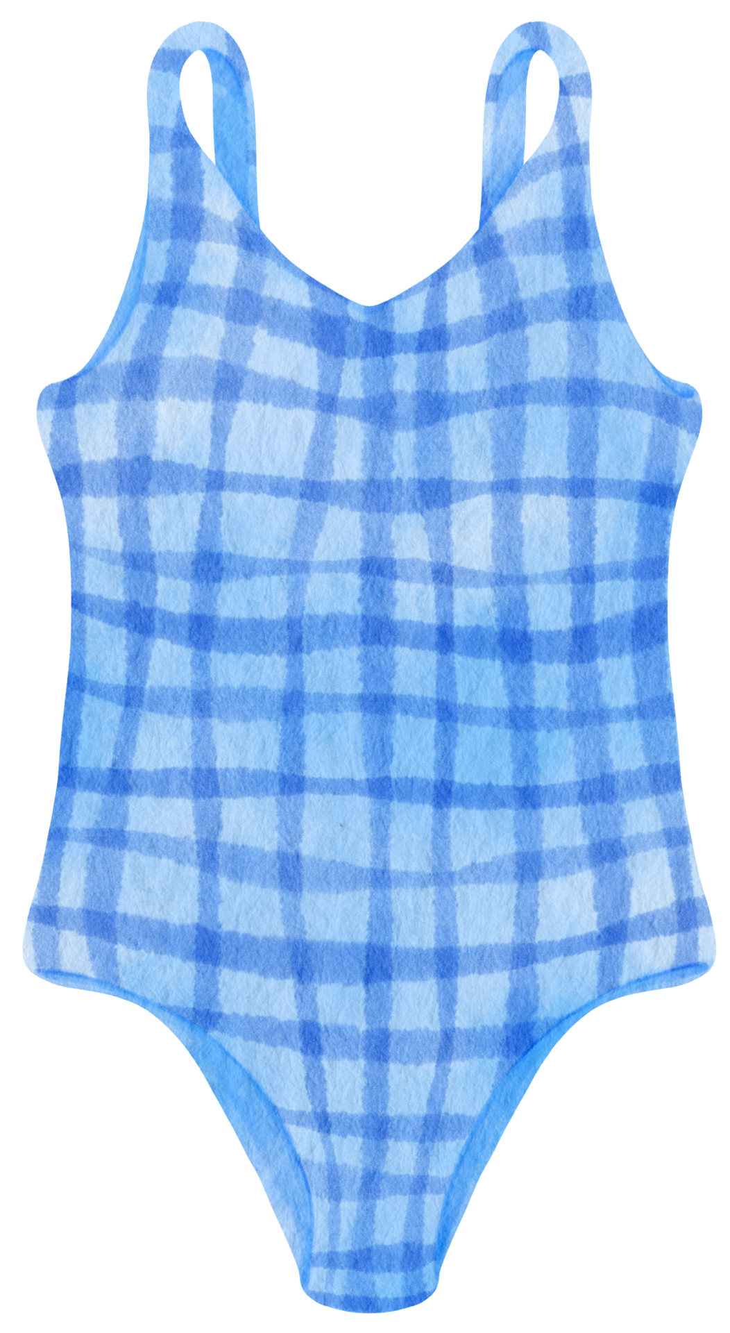 Maiôs De Biquíni De Padrão Xadrez Azul De Uma Peça Estilo Aquarela Para Elemento Decorativo De