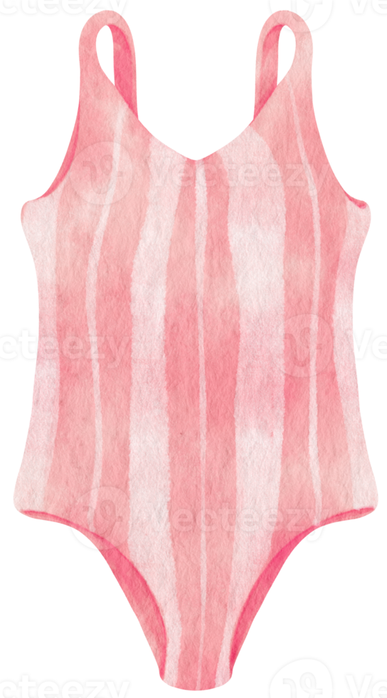Free Pink Stripes One Piece Bikini Swimsuits Watercolor Style For