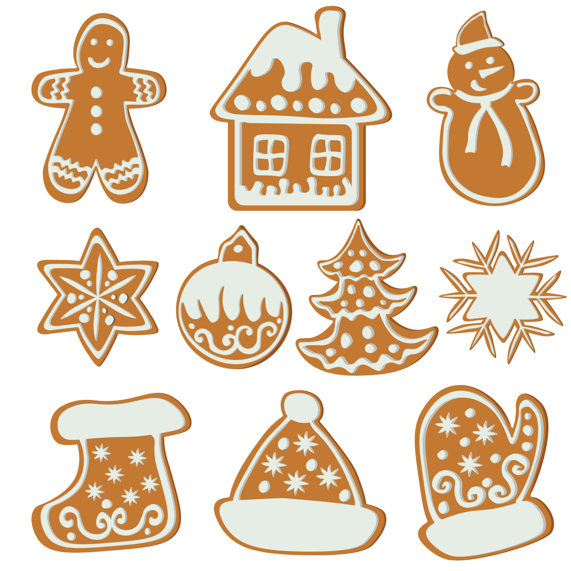 A set of gingerbread cookies of various shapes and sizes, Christmas ...