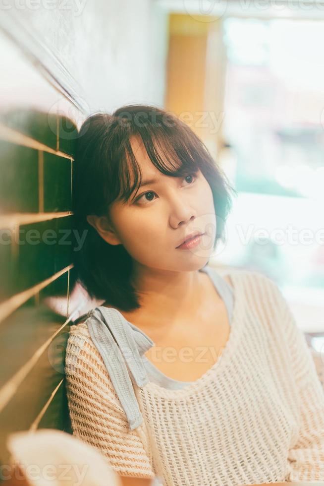 Portrait Of Young Adult Asian Woman With 80s Style Japanese Fashion