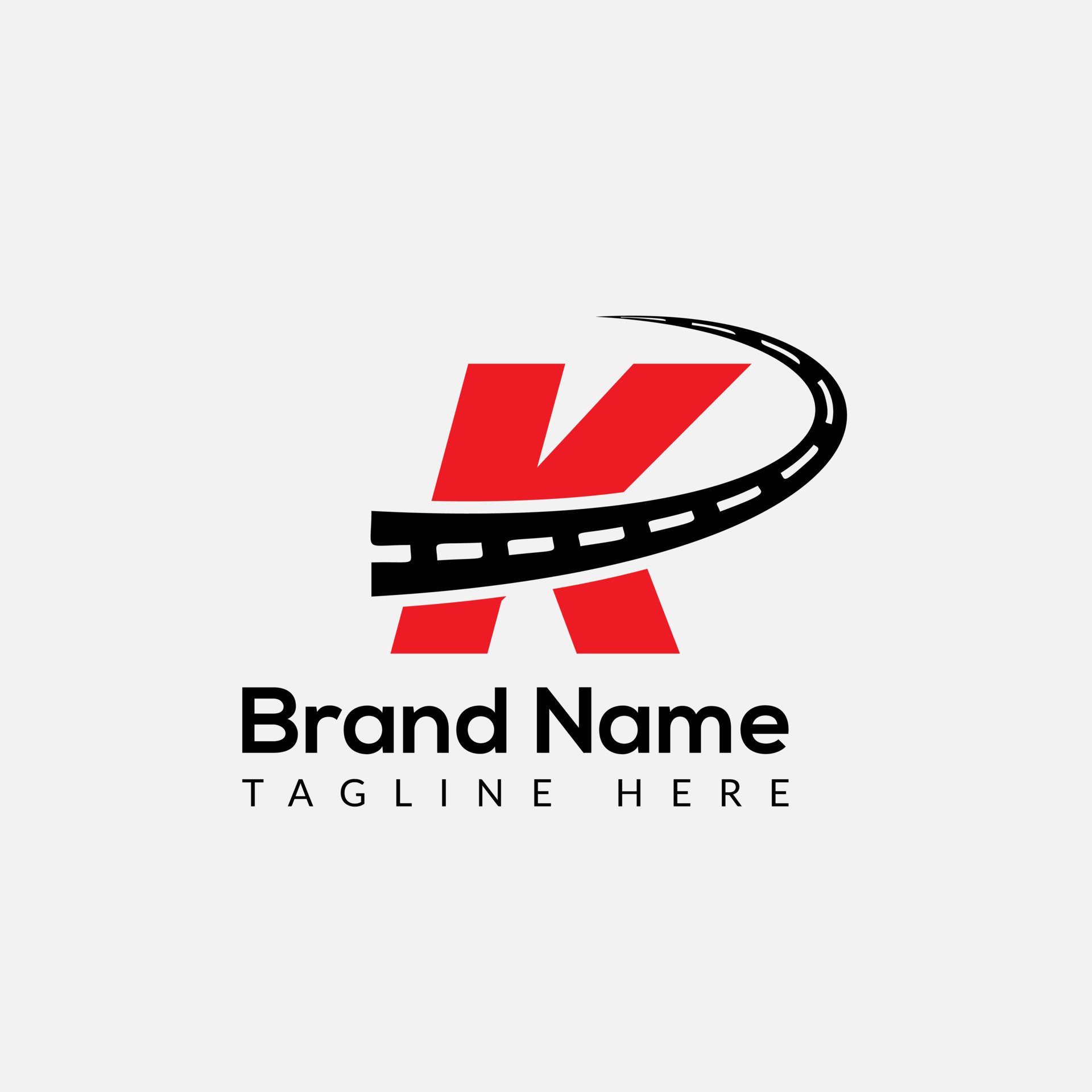 logotipo de transporte en la plantilla de letra k. carretera en letra k, concepto de señal de ...