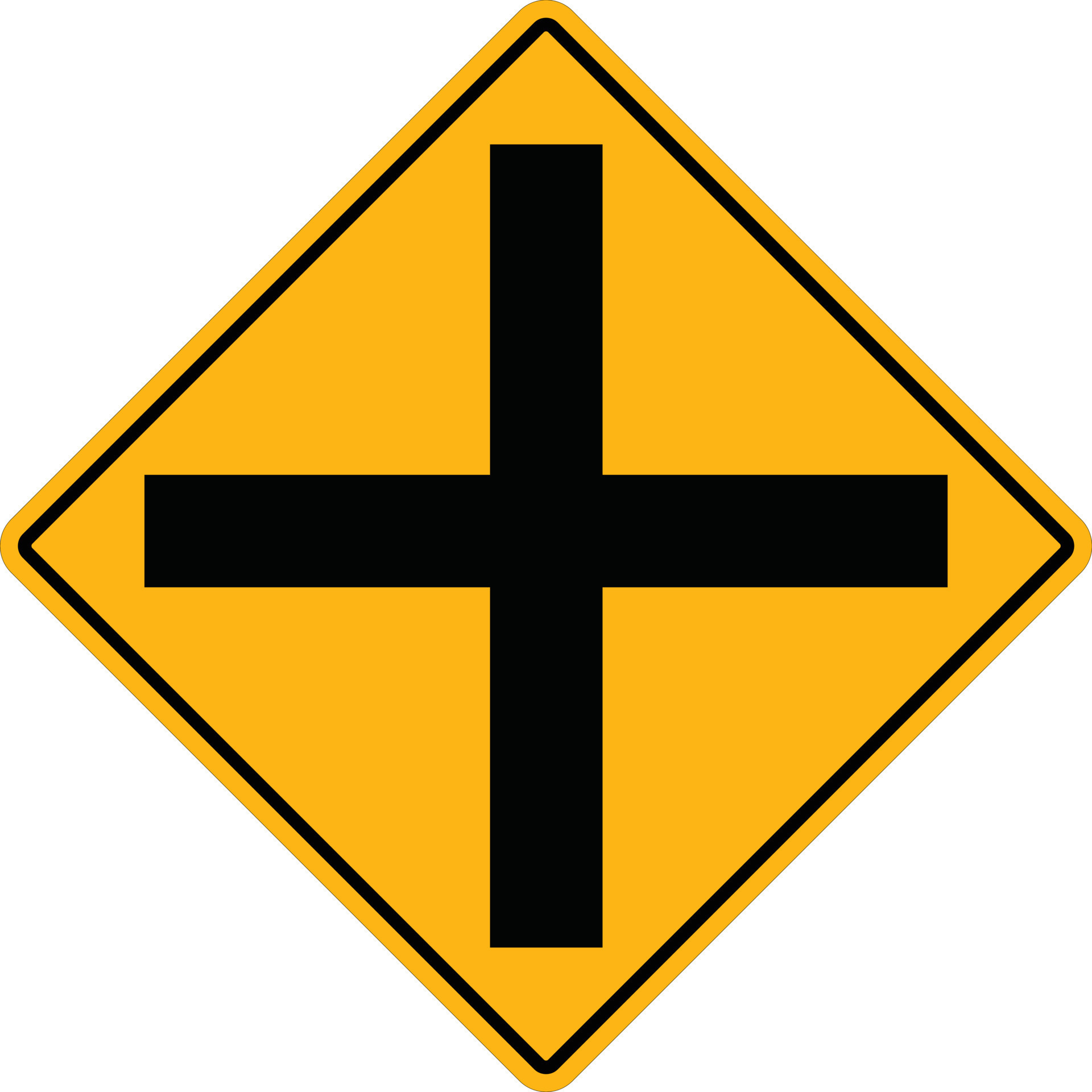cross road ahead road sign. Junction symbol. warning sign in front of ... cross road ahead road sign. Junction symbol. warning sign in front of ...