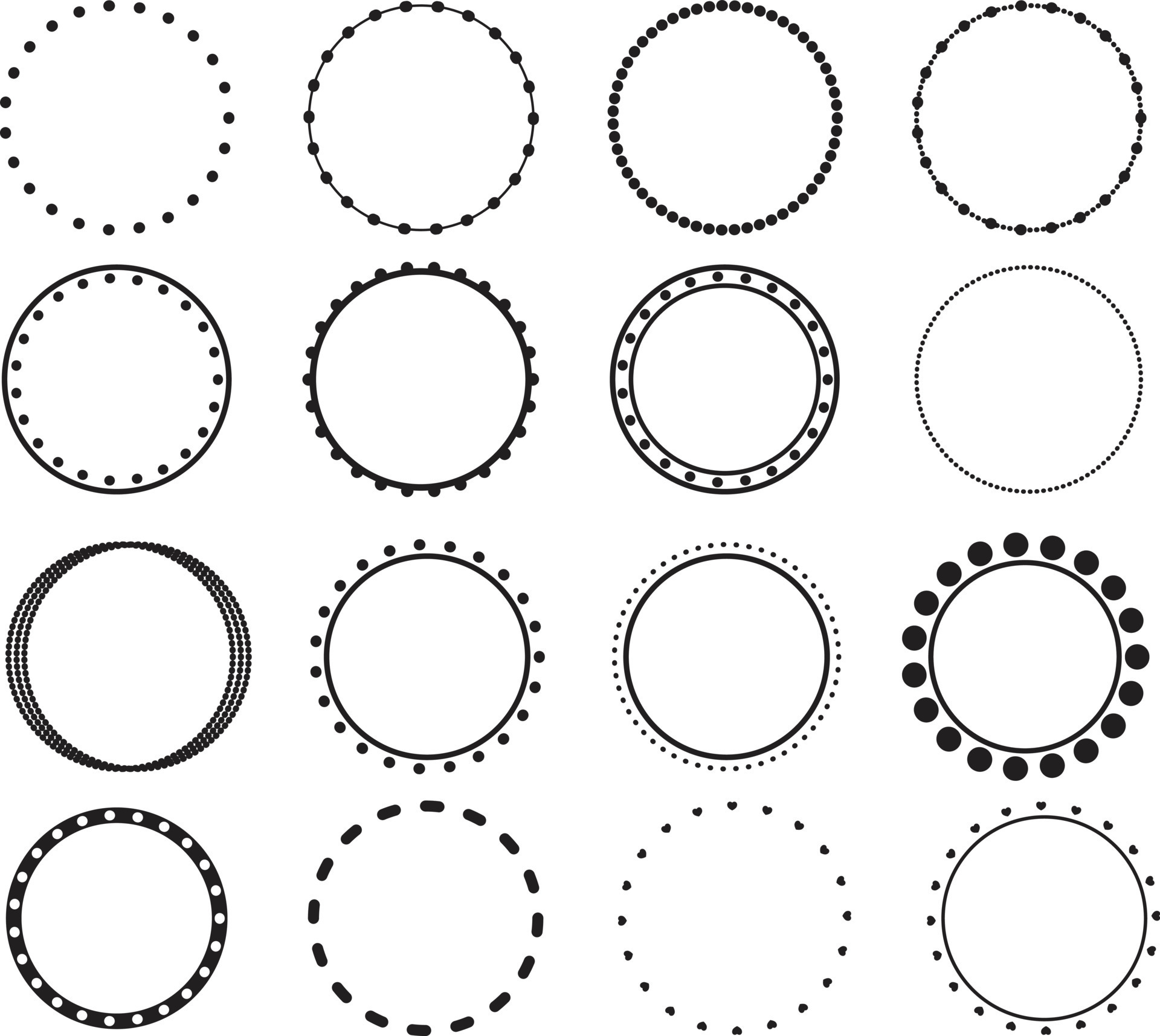 circle frames on white background. doodle frame system, circle monogram ...
