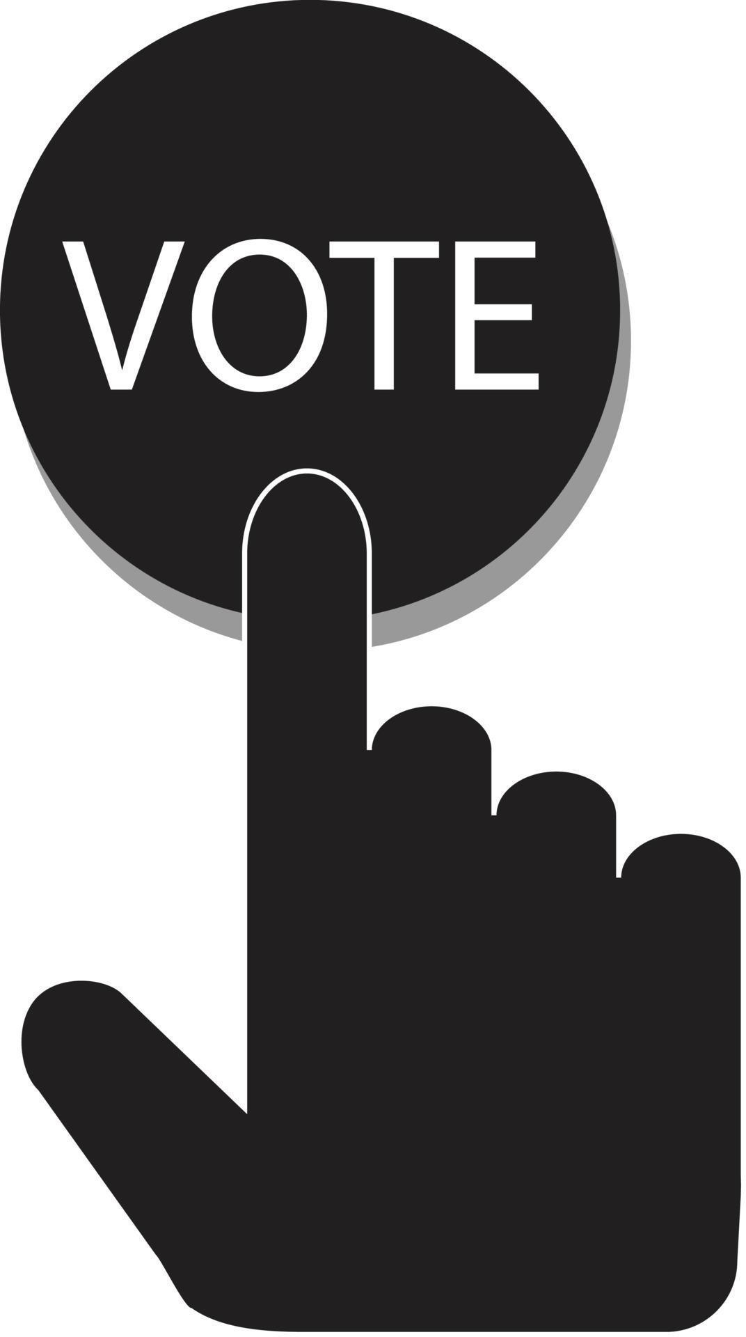 Hand pressing a button with the text VOTE icon on white background. flat style. Voting sign ...