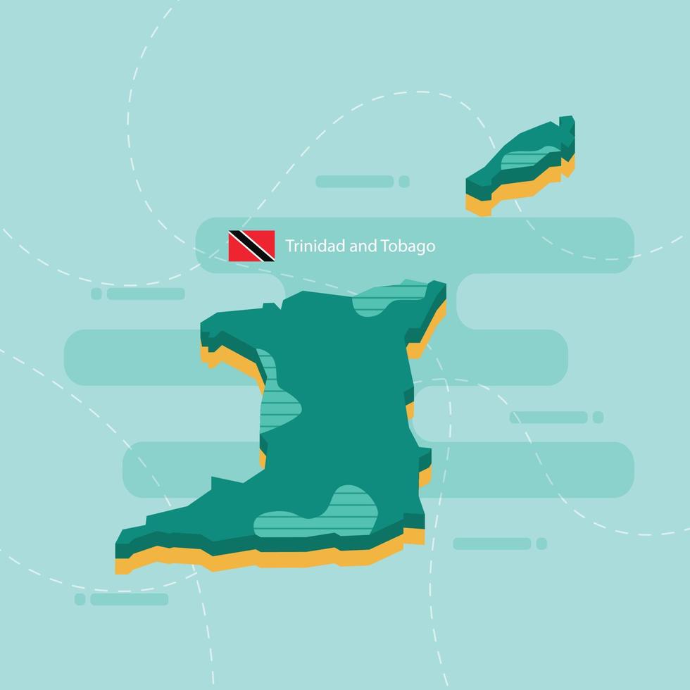 3d vector map of Trinidad and Tobago with name and flag of country on light green background and ...