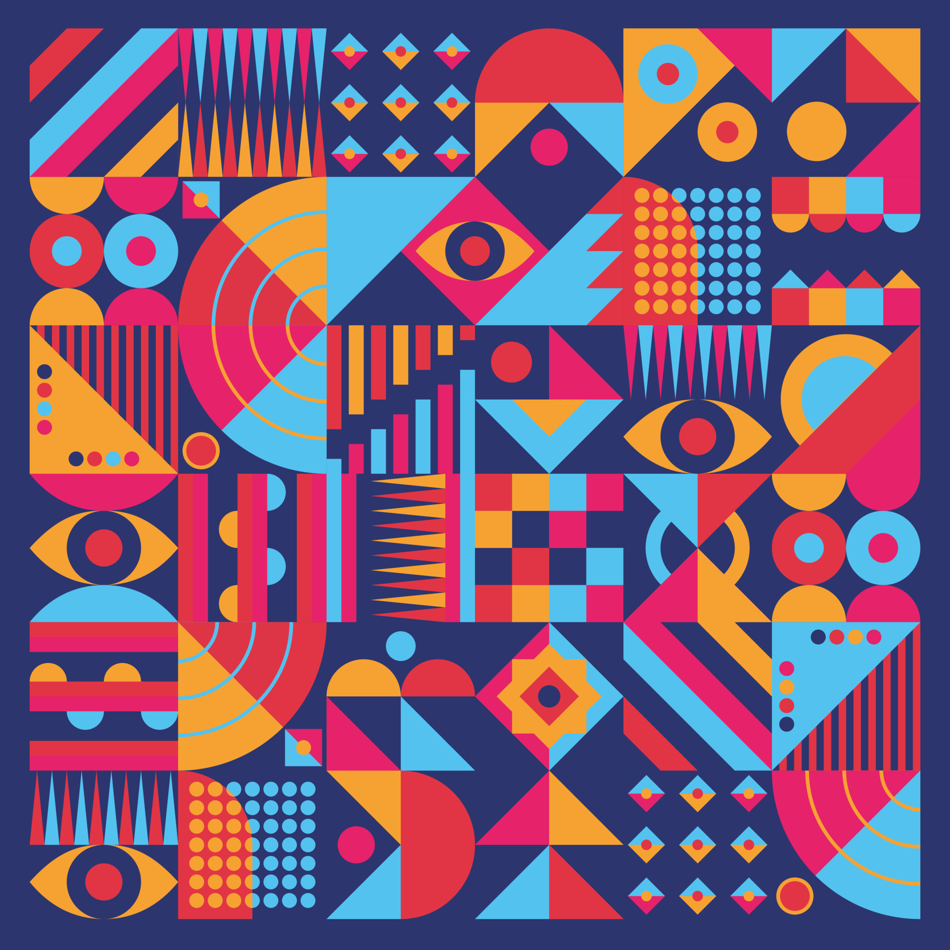 Machine Monster Geometric Abstract Design With Mysterious Magic Color Palette Suitable For