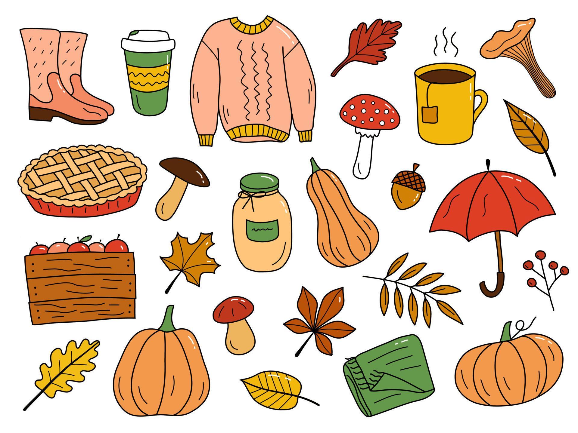 Autumn clipart in doodle style. 9826760 Vector Art at Vecteezy