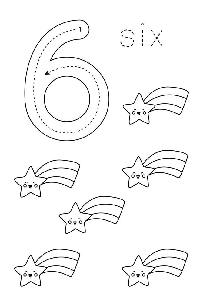 Flashcard Number 6 Preschool Worksheet Black And White Cute Stars flashcard-number-6-preschool-worksheet-black-and-white-cute-stars