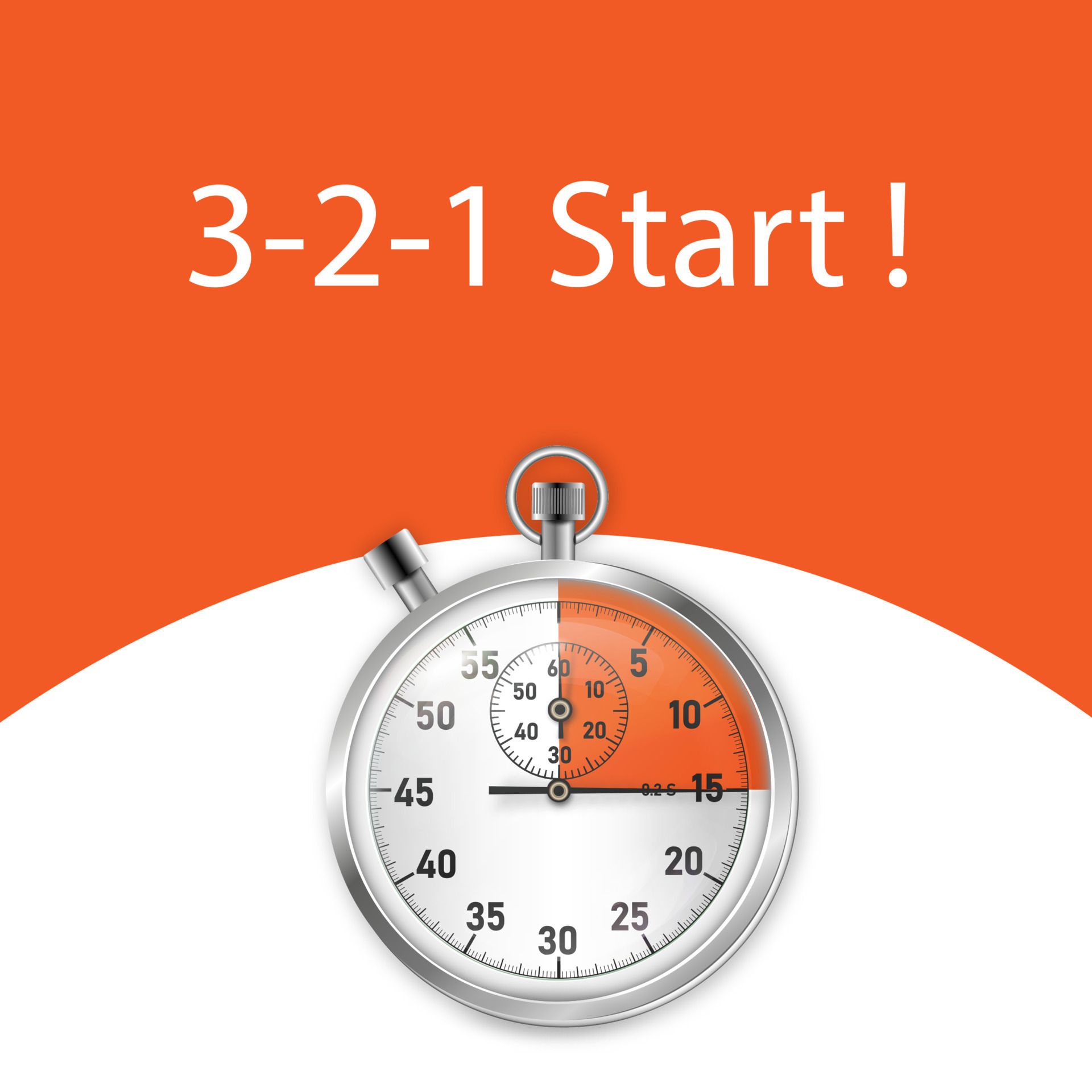 Vector realistic silhouette of a stopwatch with the position of the arrow 15 seconds. Background ...