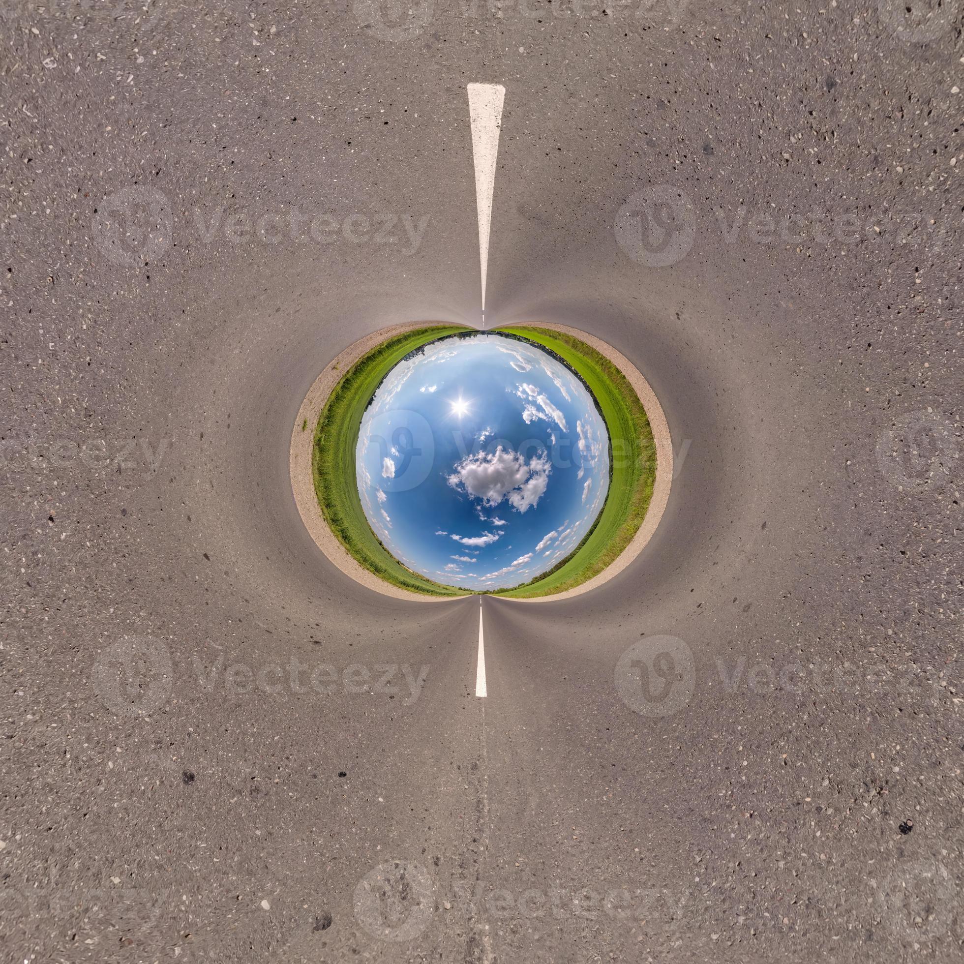 Blue little planet ball. Inversion of tiny planet transformation of ...