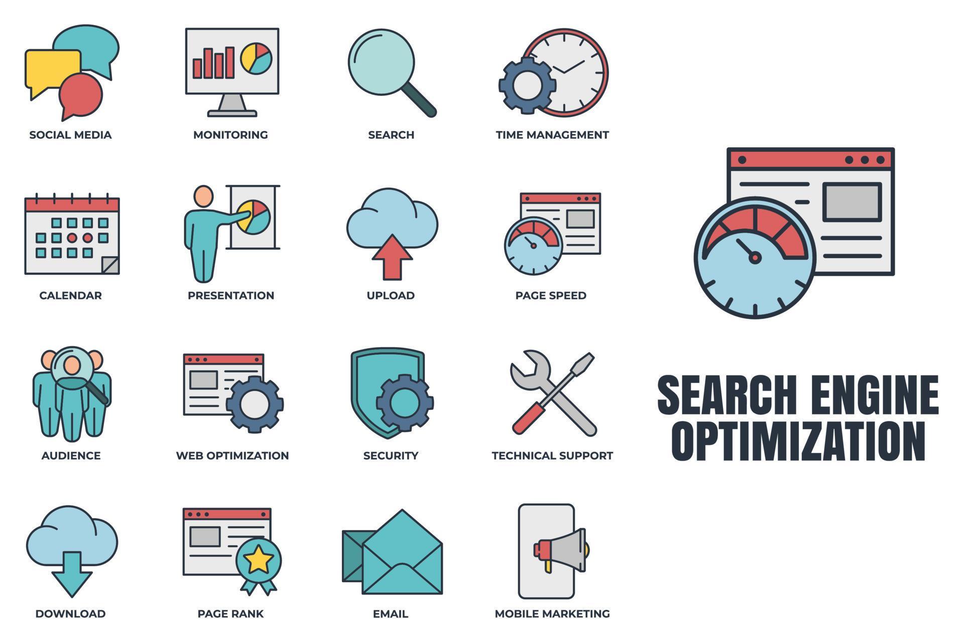 Set of Search Engine Optimization icon logo vector illustration. SEO ...