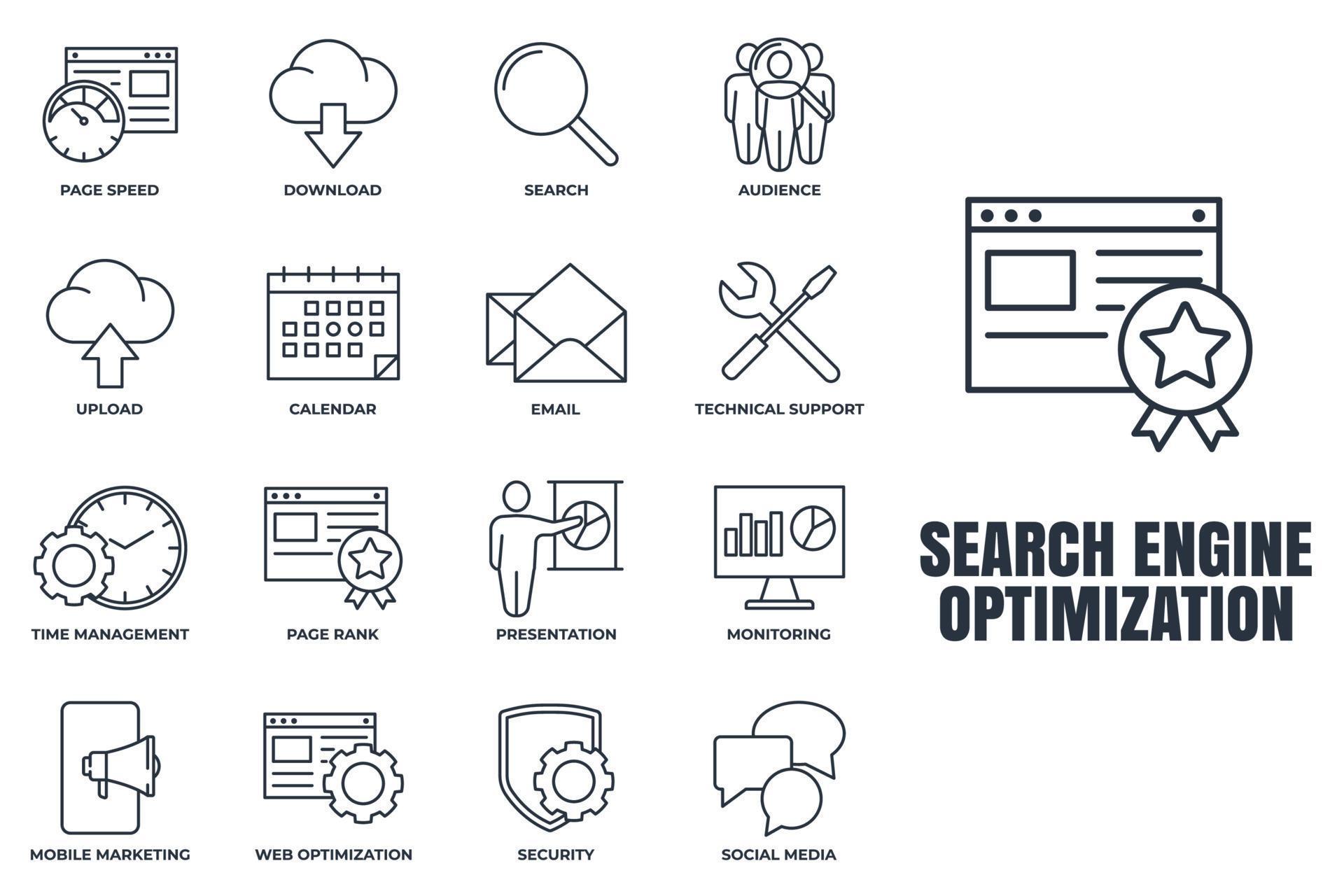 Set of Search Engine Optimization icon logo vector illustration. SEO Optimization pack symbol ...