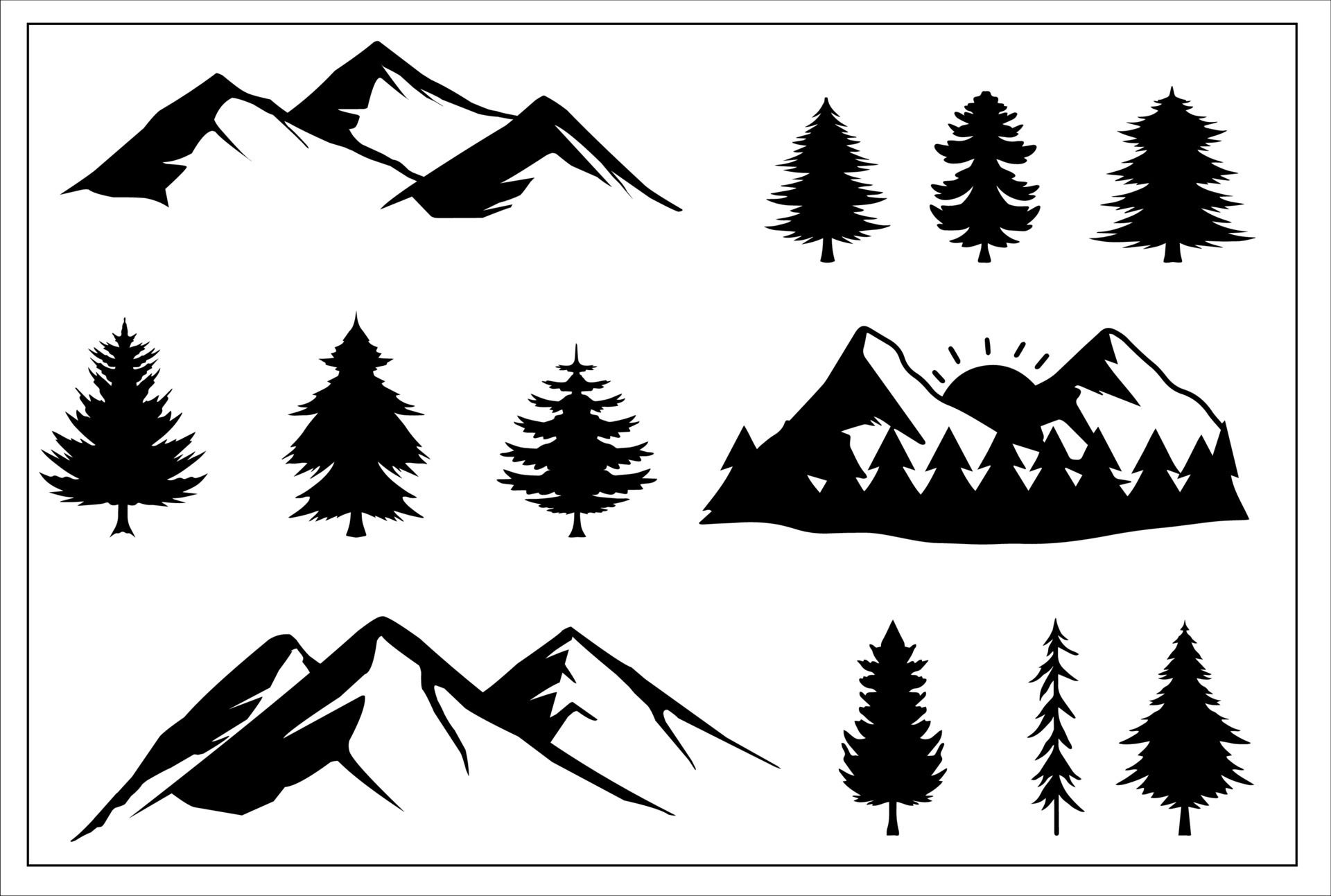 In Silhouette Mountain and Pine Tree Collection 9840066 Vector Art at ...