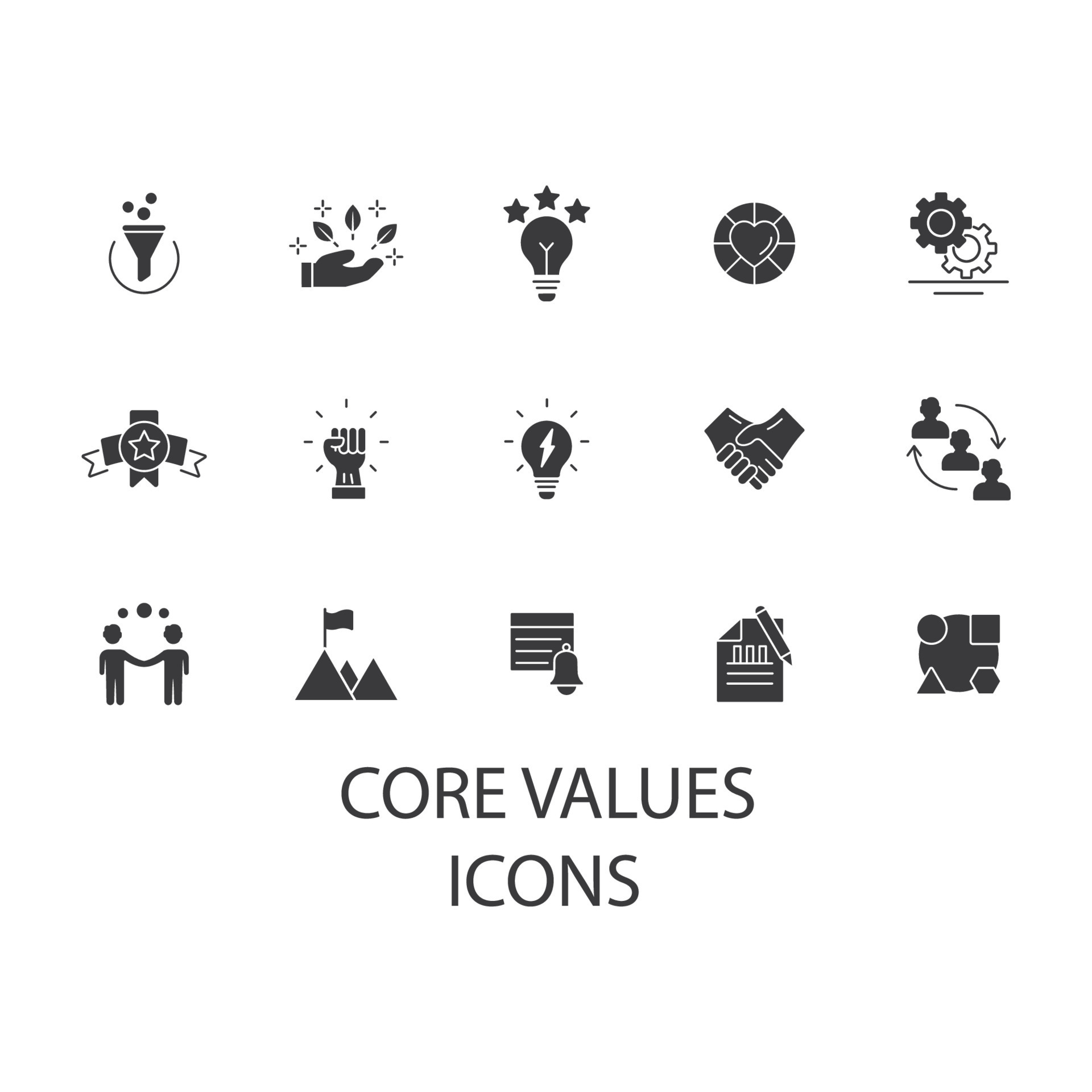 conjunto de iconos de valores fundamentales. valores centrales paquete ...