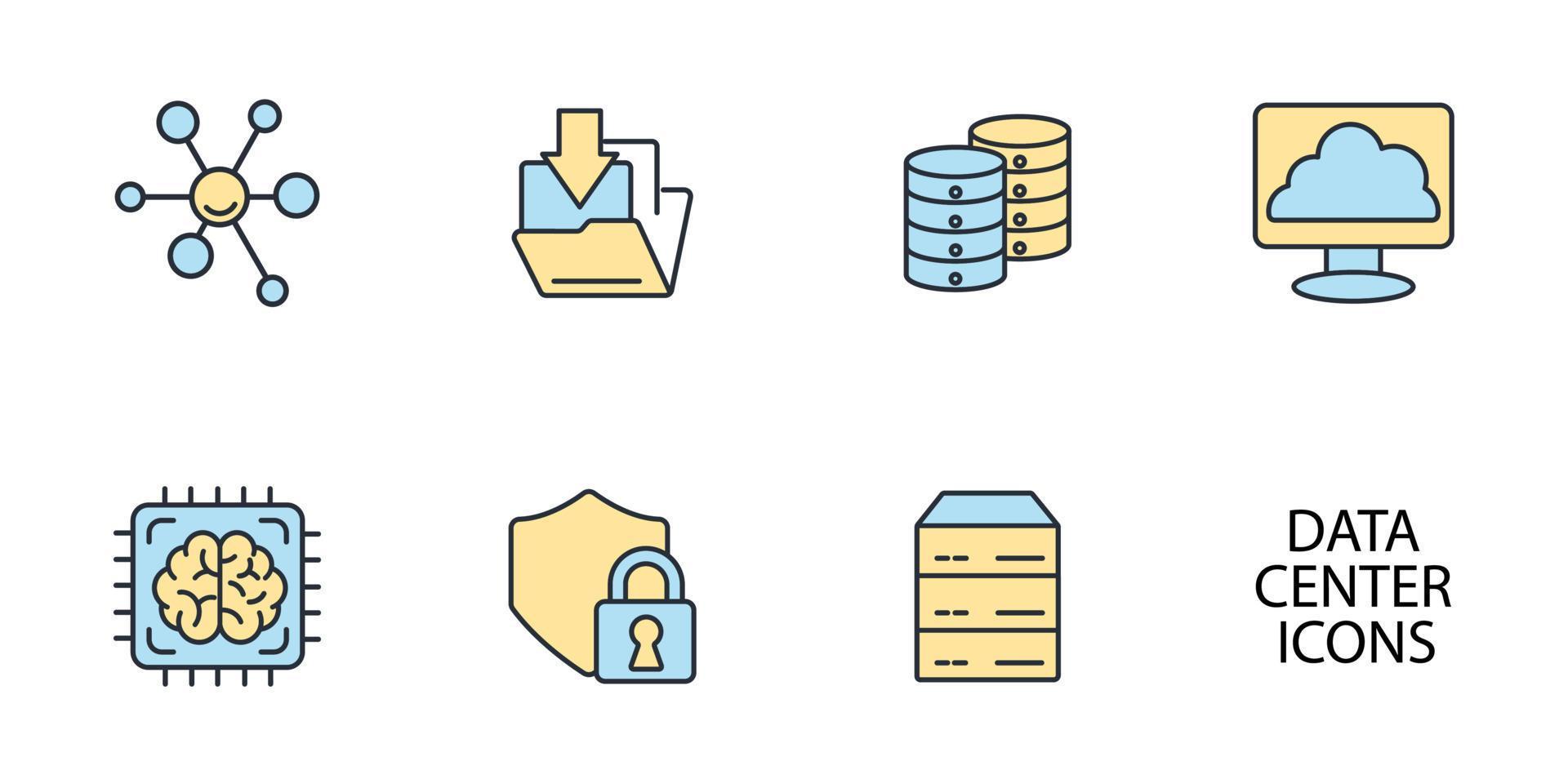 Data Center Cloud Computer Connection Hosting Server Database icons set . Data Center Cloud ...