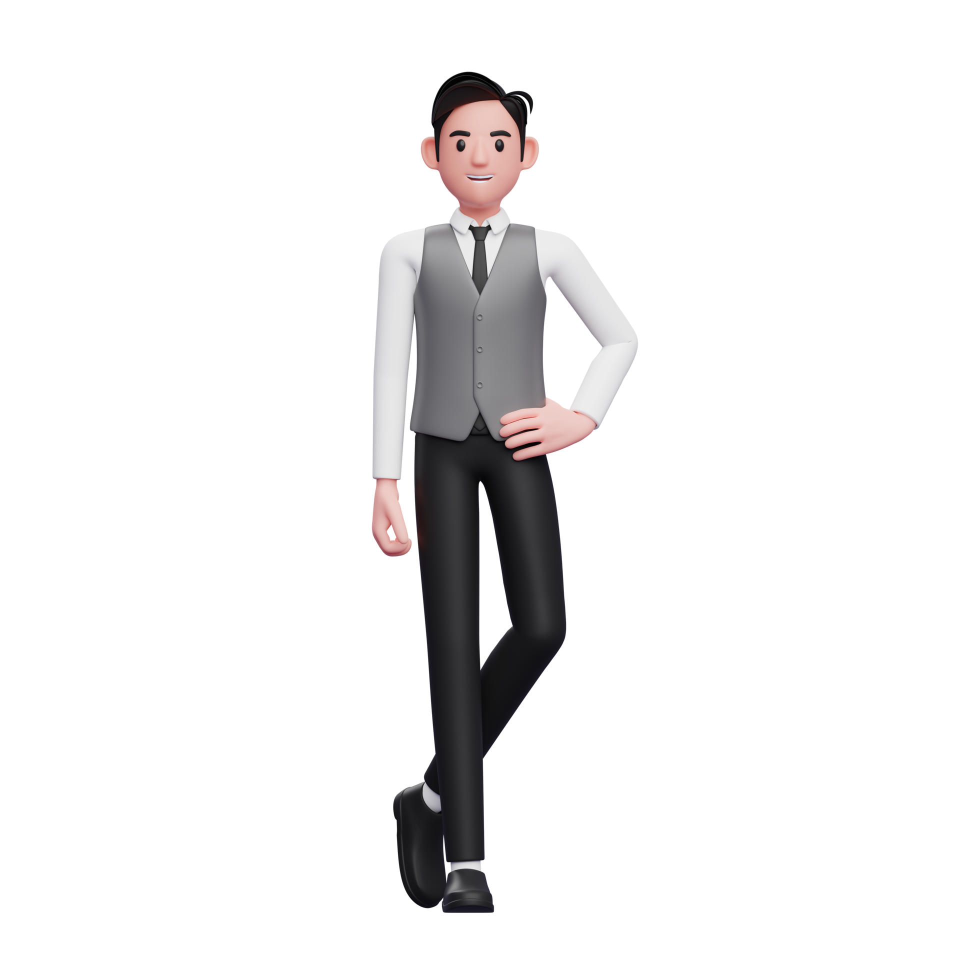 Handsome Man Standing With Hand On Waist And Legs Crossed Wearing A