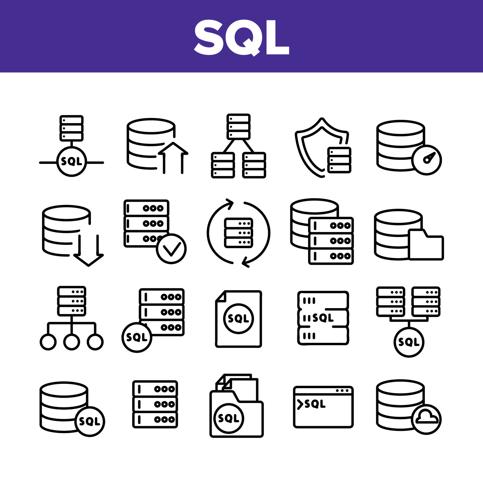 conjunto de iconos de elementos de colección de base de datos sql ...