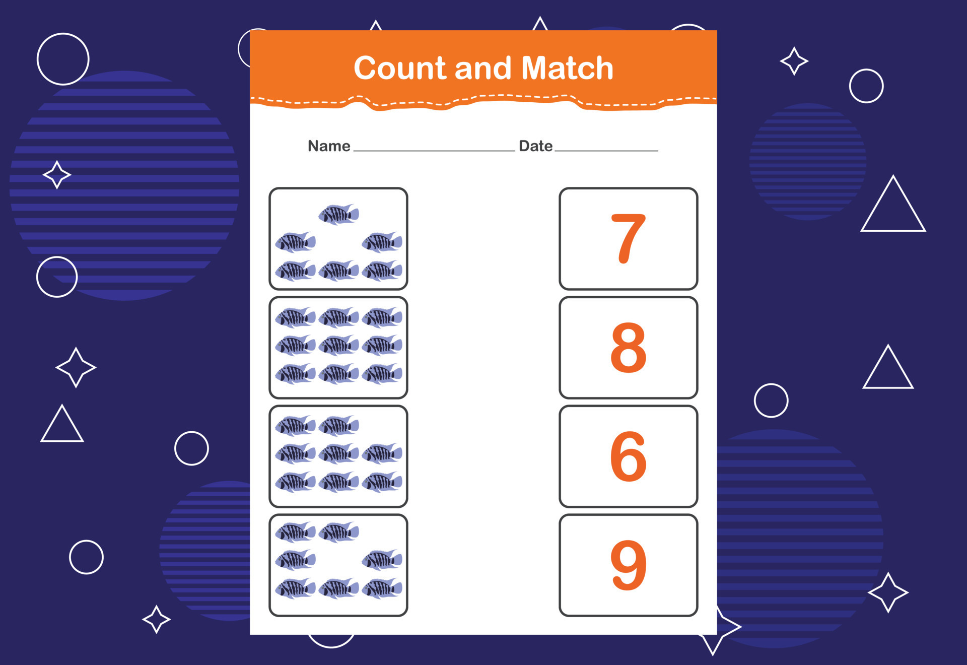 Count and match with the correct number. Matching education game. Count how many items and ...