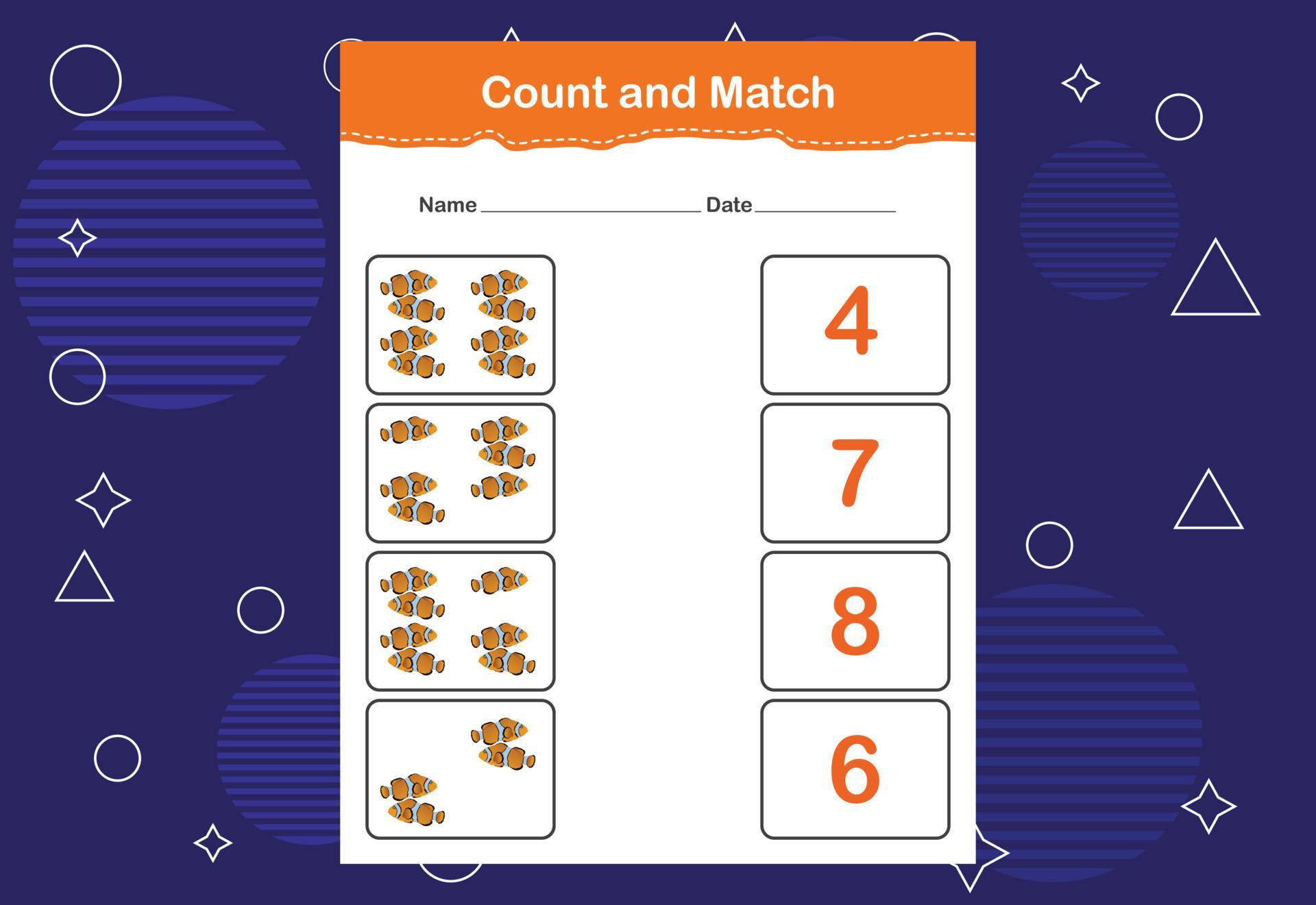 Count and match with the correct number. Matching education game. Count ...