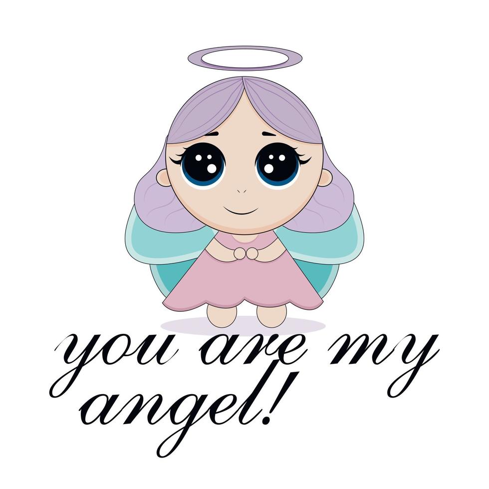 You are My Angel. Black on White Isolated Lettering. Vector illustration cute angel character ...