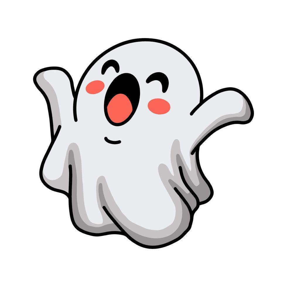 Dibujos Animados Lindo Fantasma De Halloween Levantando Las Manos
