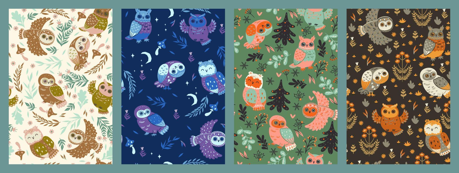 Set of cute patterns with owls. Vector graphics 9877225 Vector Art at ...