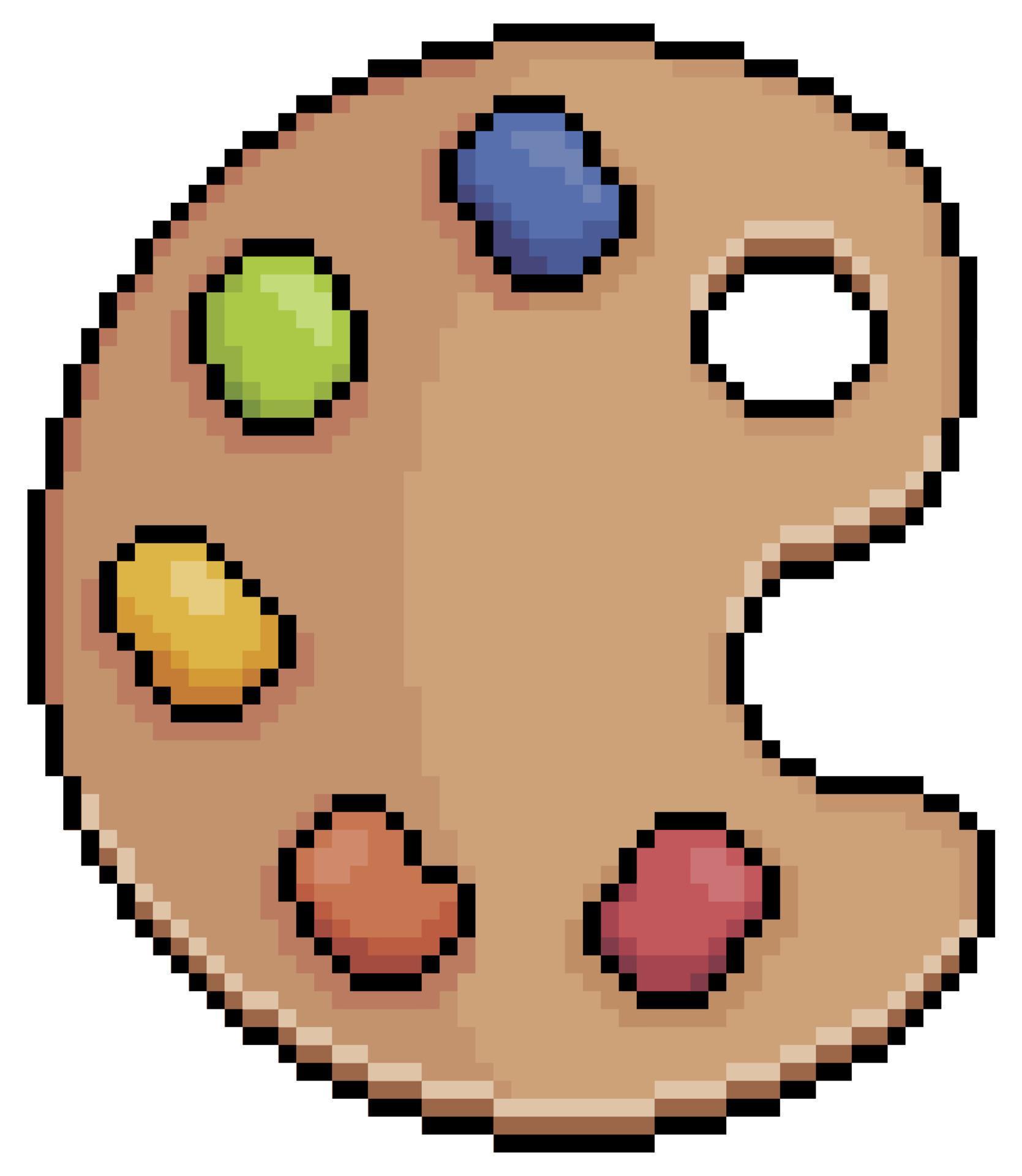 Pixel art paint palette vector icon for 8bit game on white background ... Pixel art paint palette vector icon for 8bit game on white background ...