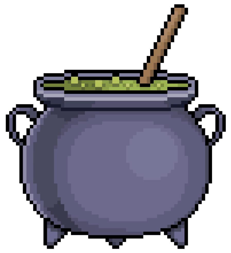Pixel art halloween potion cauldron item for 8bit game on white ...