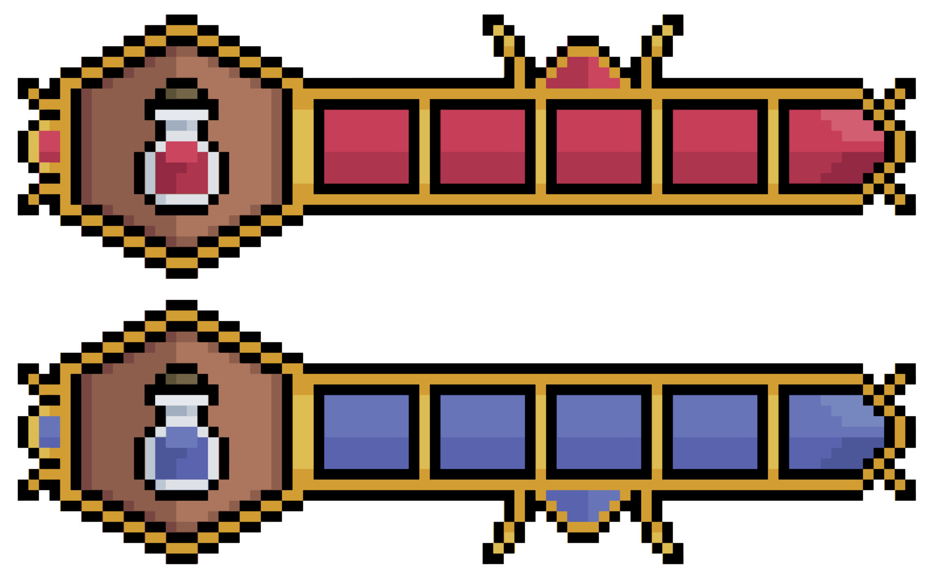 Pixel art life bar and mana bar. health energy bar vector icon for 8bit ... Pixel art life bar and mana bar. health energy bar vector icon for 8bit ...