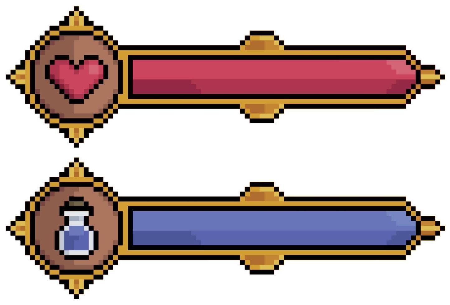 Pixel Art Life Bar And Mana Bar Health Energy Bar Vector Icon For 8bit Game On White Background