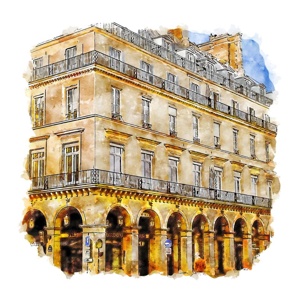 Architecture Paris France Watercolor sketch hand drawn illustration ... Architecture Paris France Watercolor sketch hand drawn illustration ...