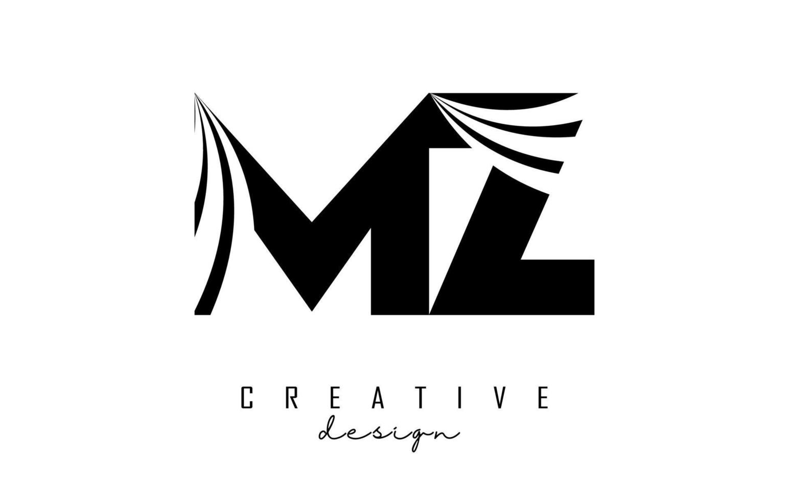 Creative black letters MZ m z logo with leading lines and road concept design. Letters with ...