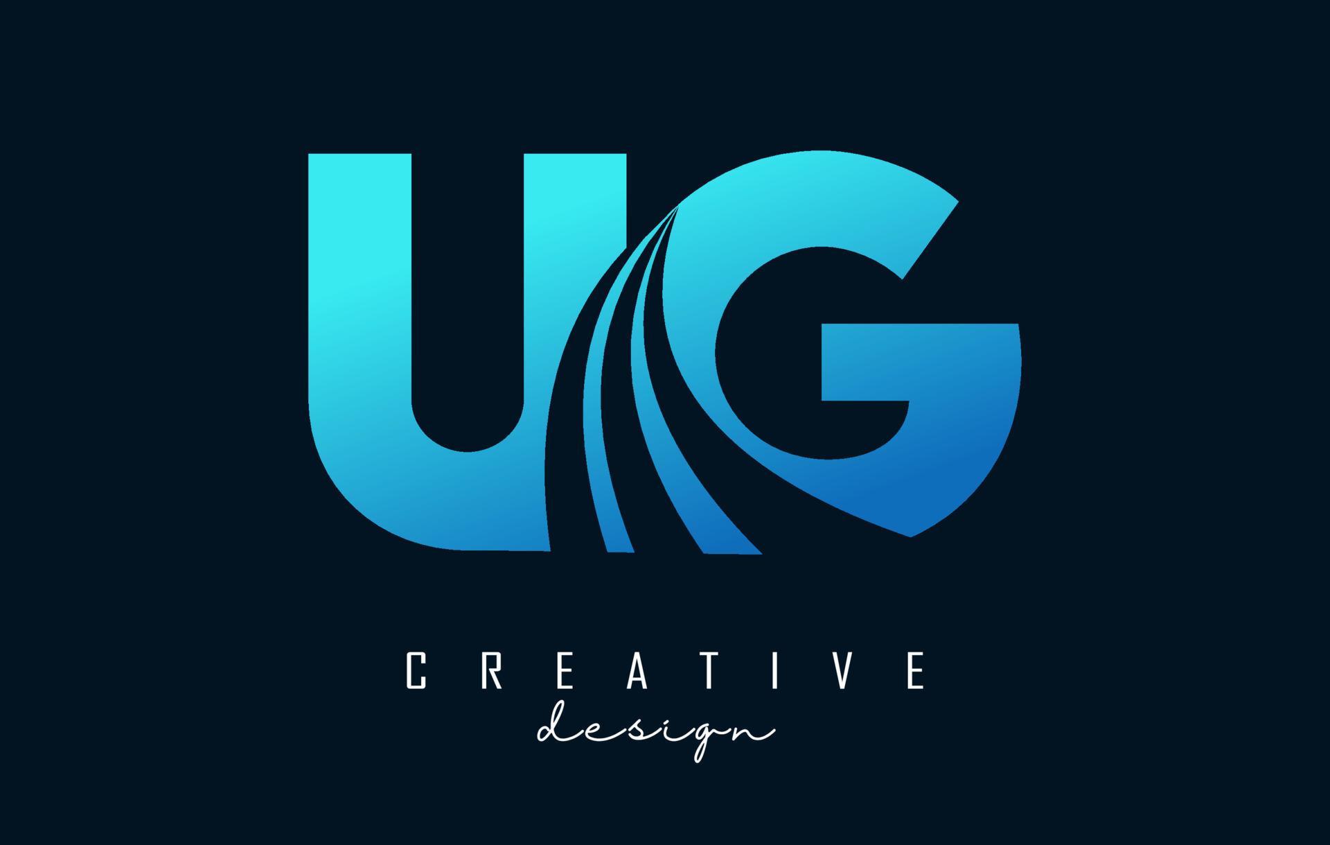 Creative blue letters UG u G logo with leading lines and road concept design. Letters with ...