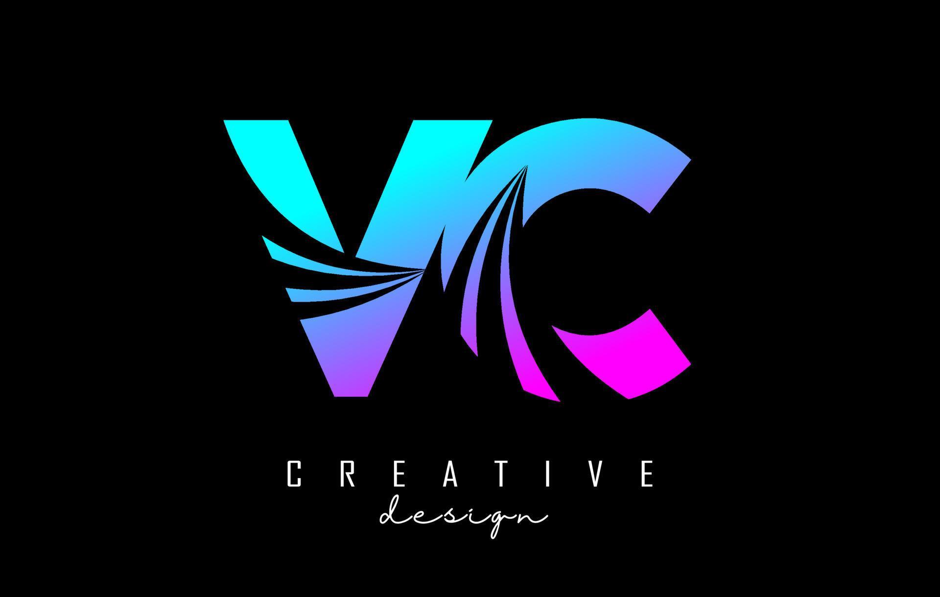 Creative colorful letters VC v c logo with leading lines and road ...