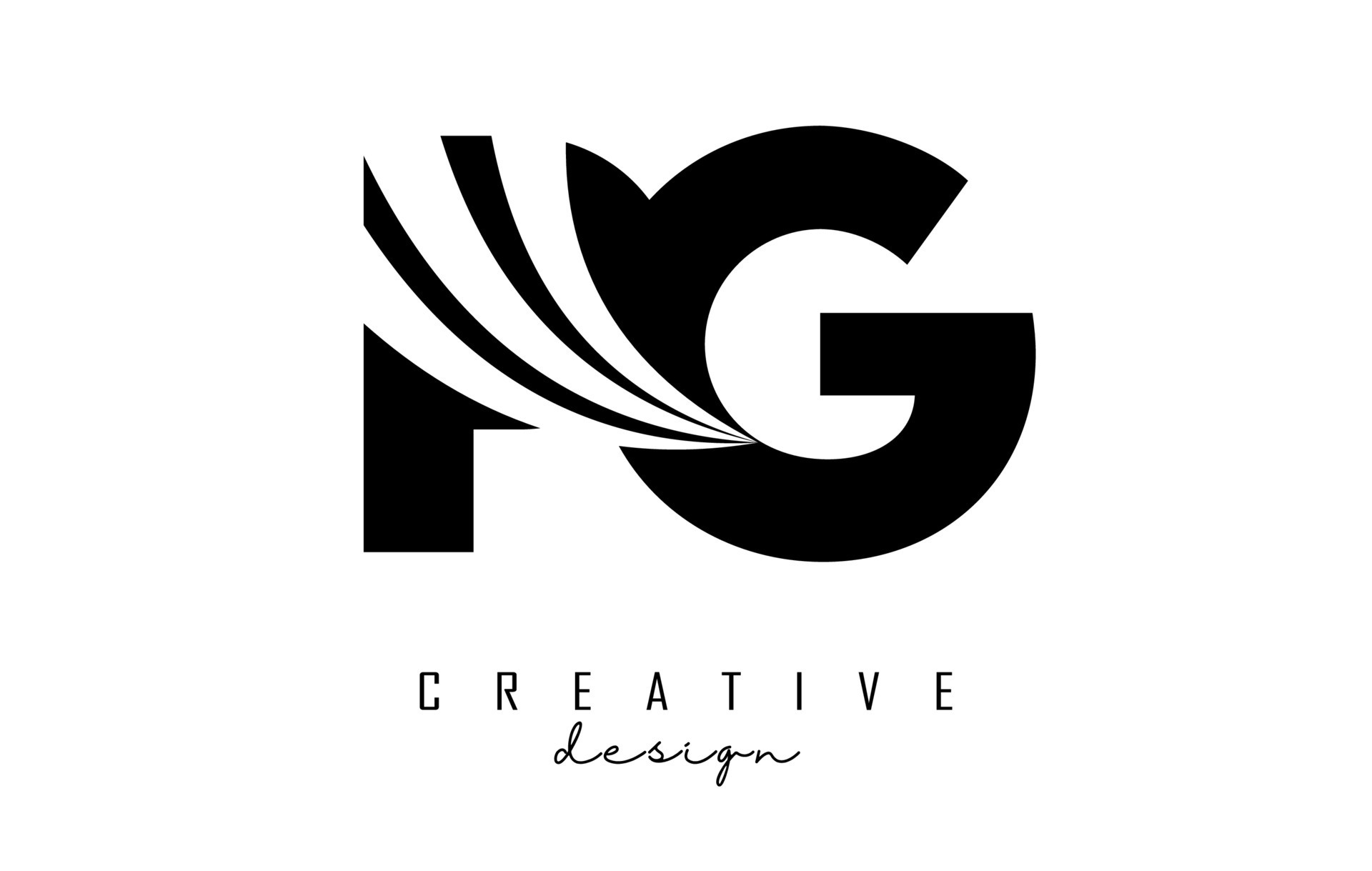 Creative black letters PG p g logo with leading lines and road concept design. Letters with ...