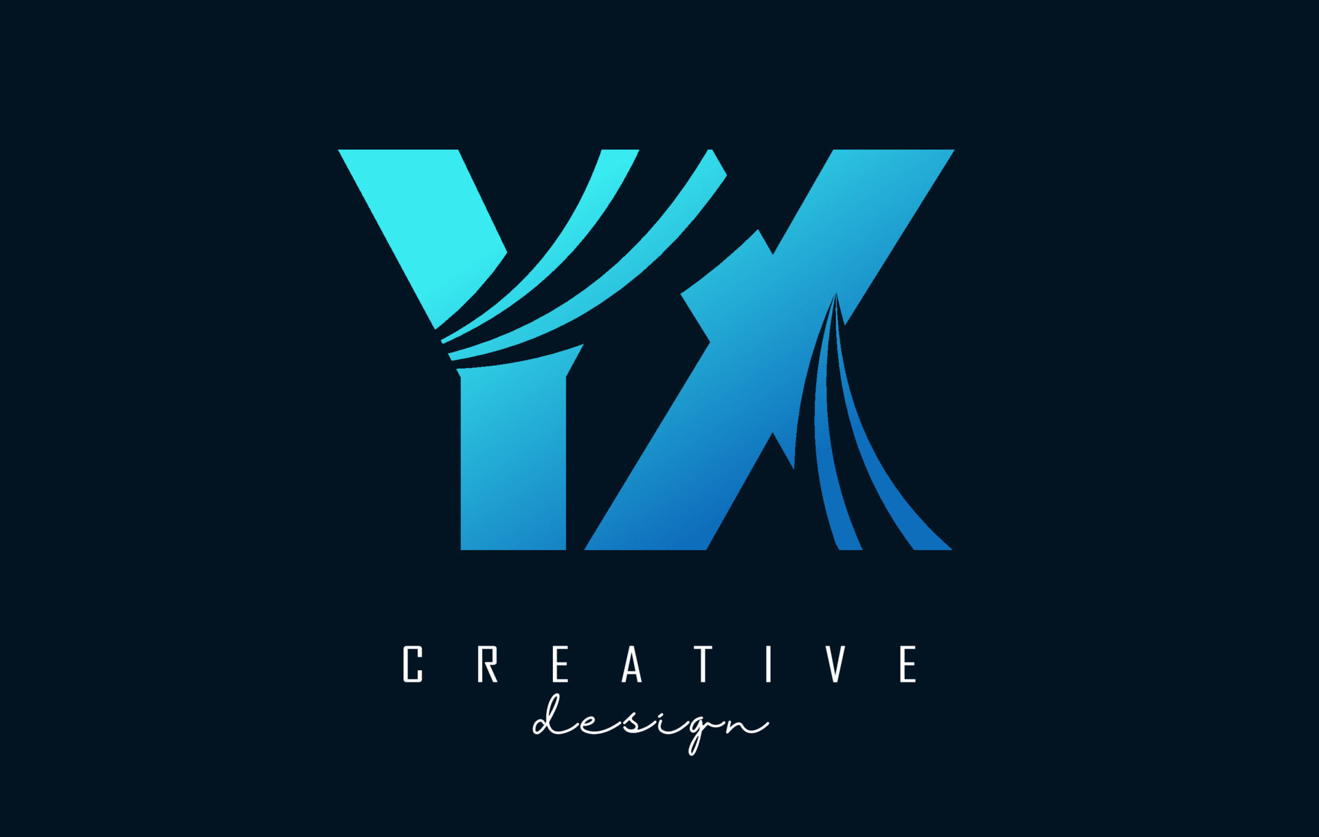 logotipo de letras azules creativas yx yx con líneas principales y diseño de concepto de ...