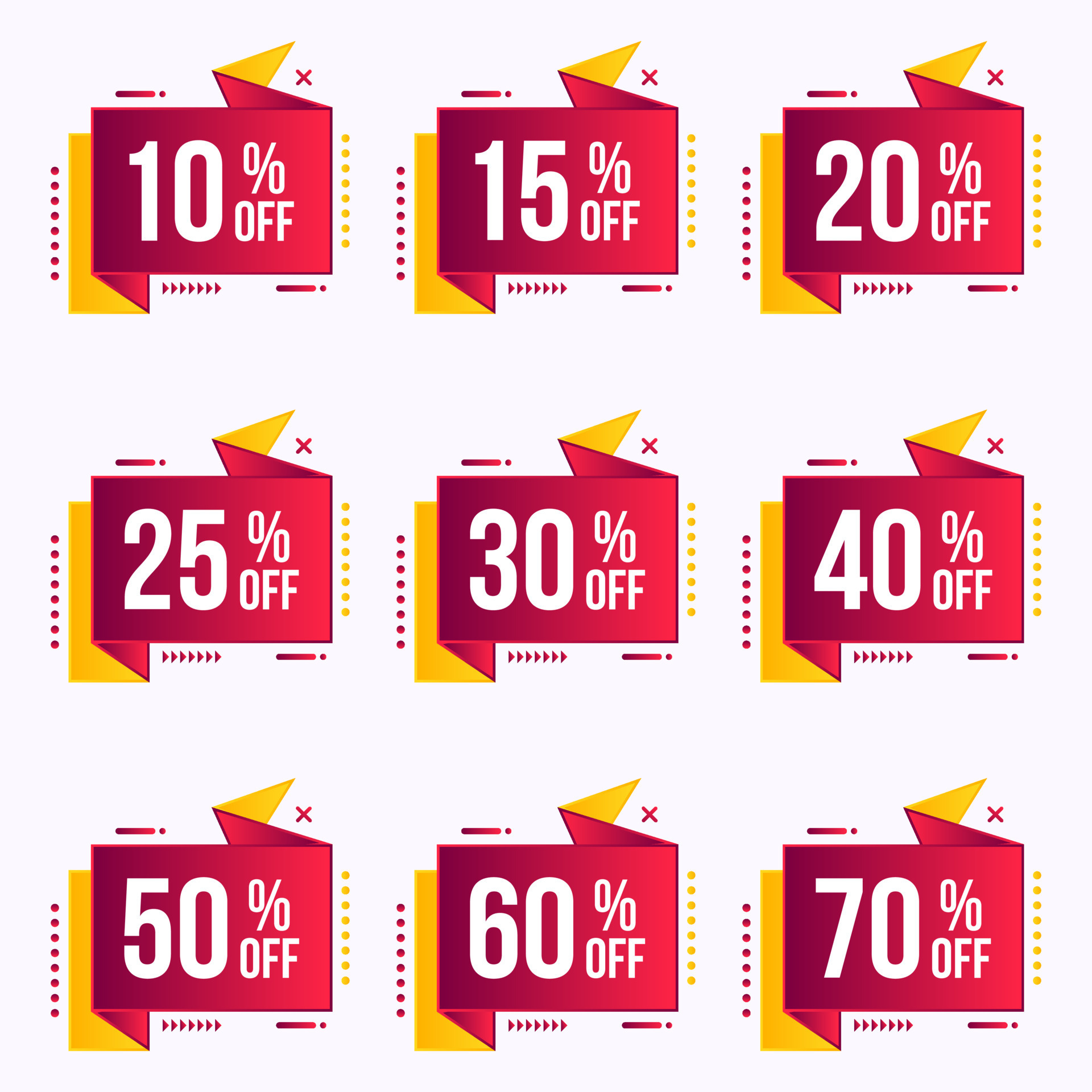 Las Etiquetas De Venta De Diferentes Porcentajes De Descuento