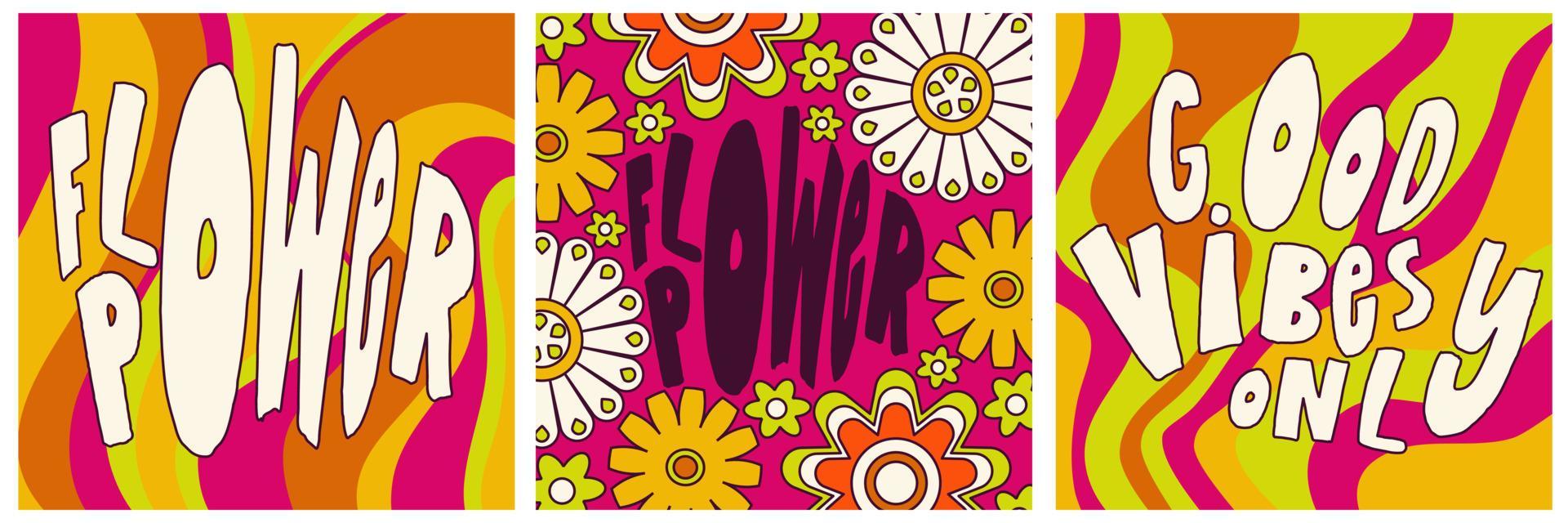 Daisy Flowers, Trippy groovy poster set for print design quote ...