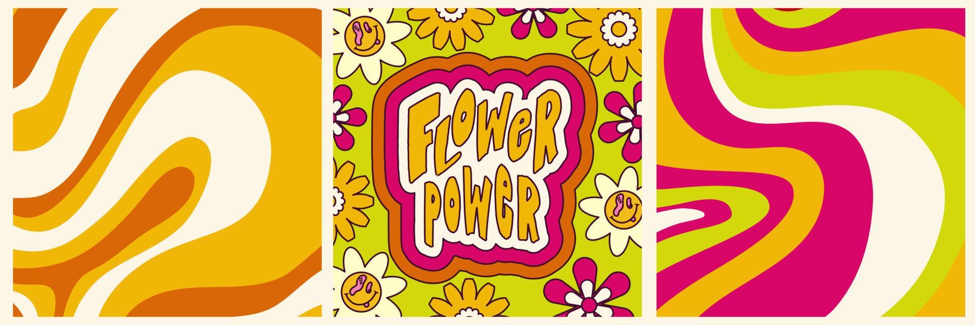 Daisy Flowers, Trippy groovy poster set for print design quote ...