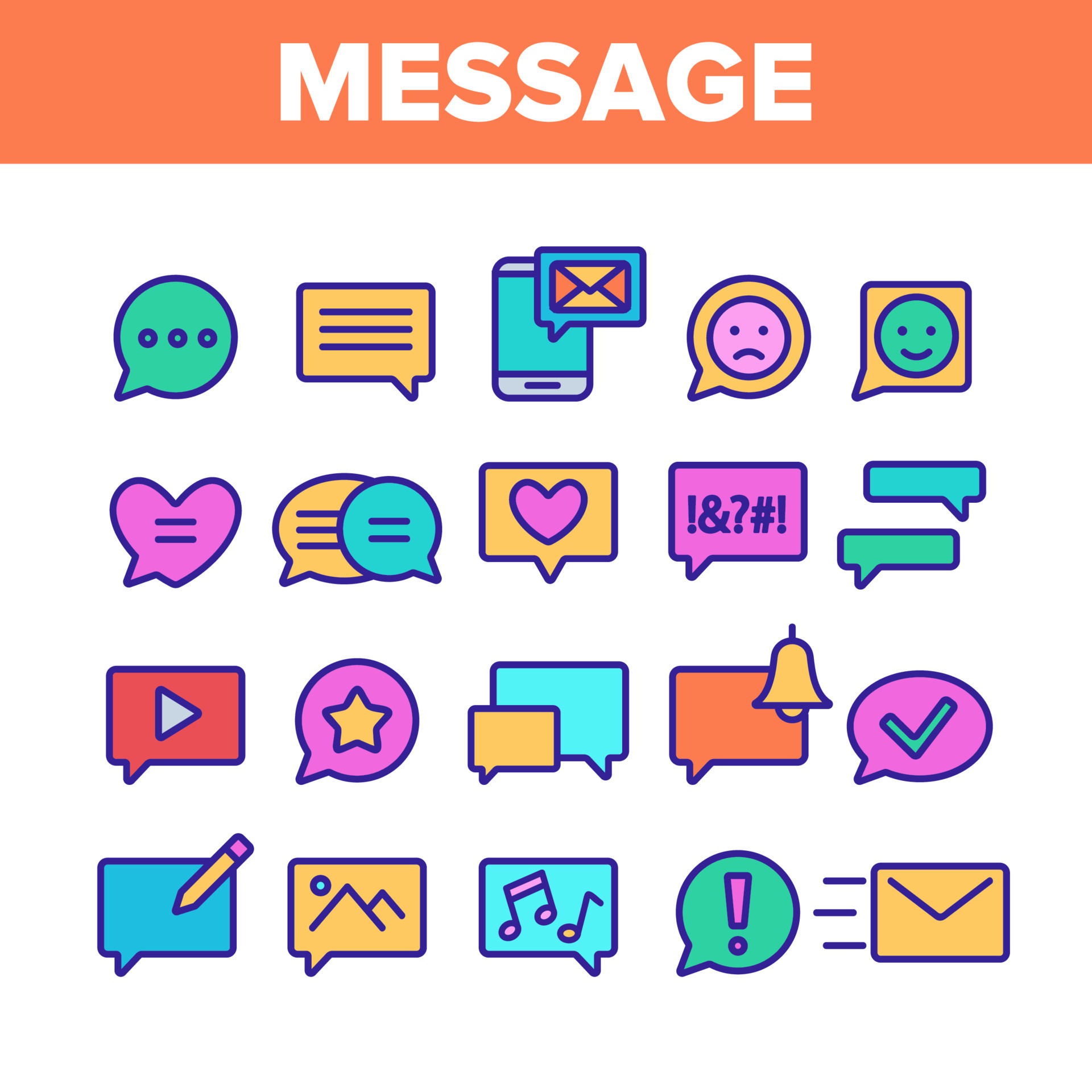 Color Different SMS Message Icons Set Vector 9904801 Vector Art at Vecteezy