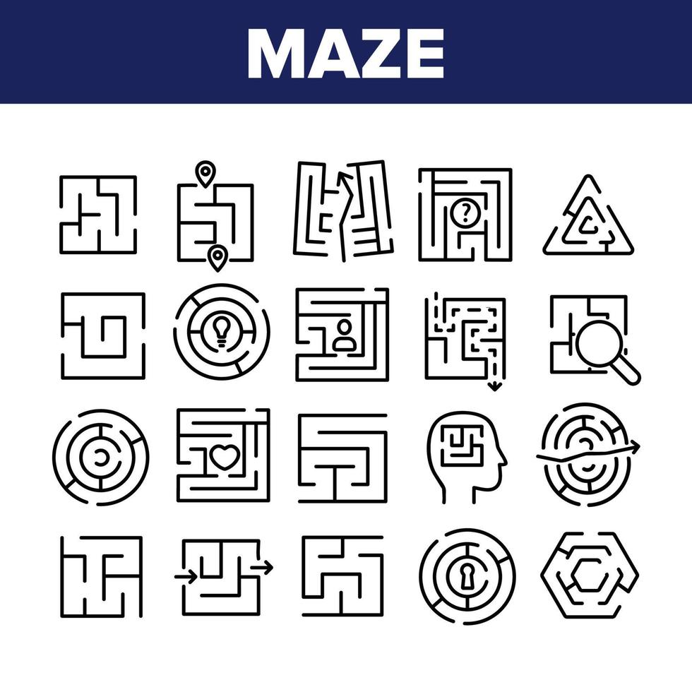 Maze Puzzle Different Collection Icons Set Vector 9906509 Vector Art at ...