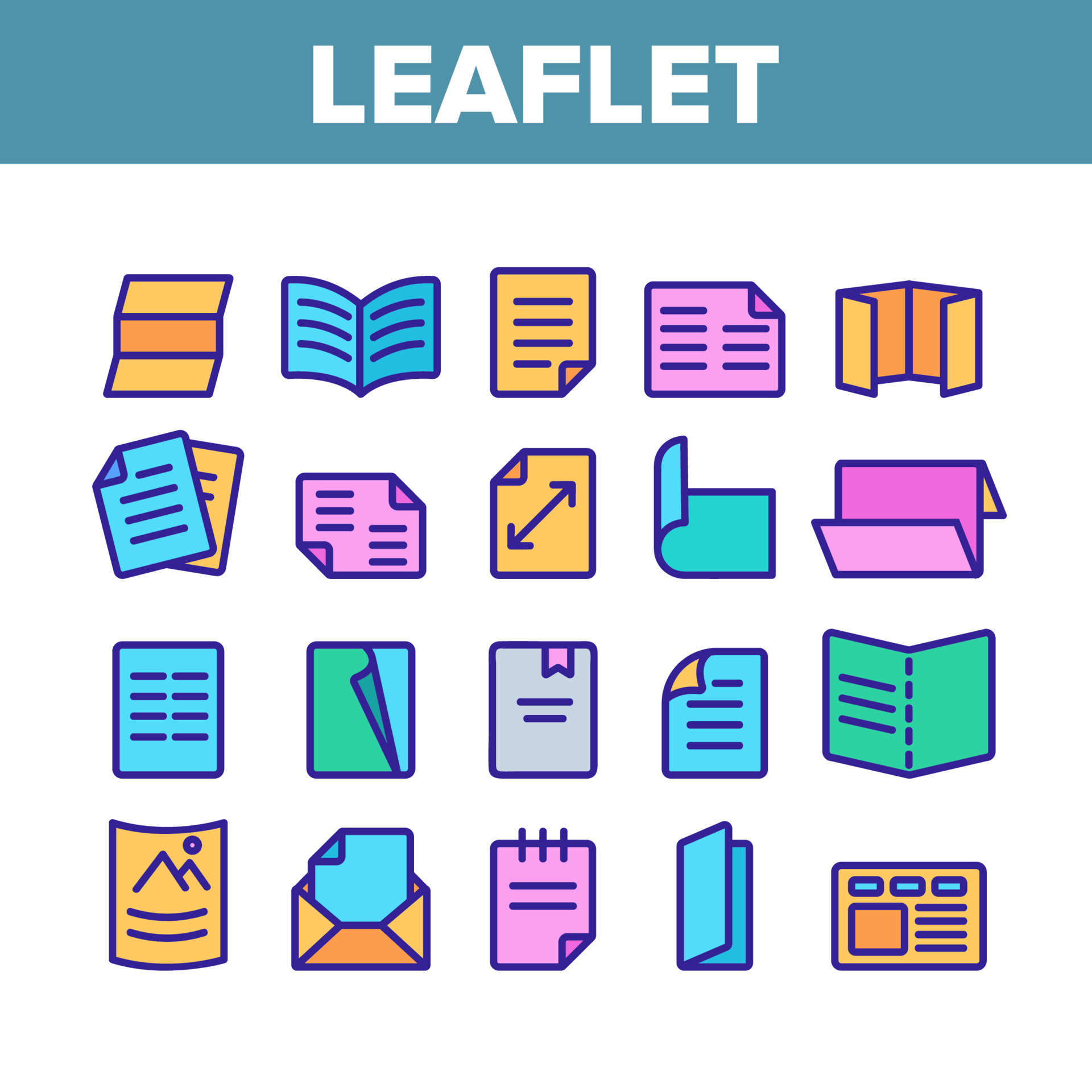 Leaflet Paper Collection Elements Icons Set Vector 9913111 Vector Art