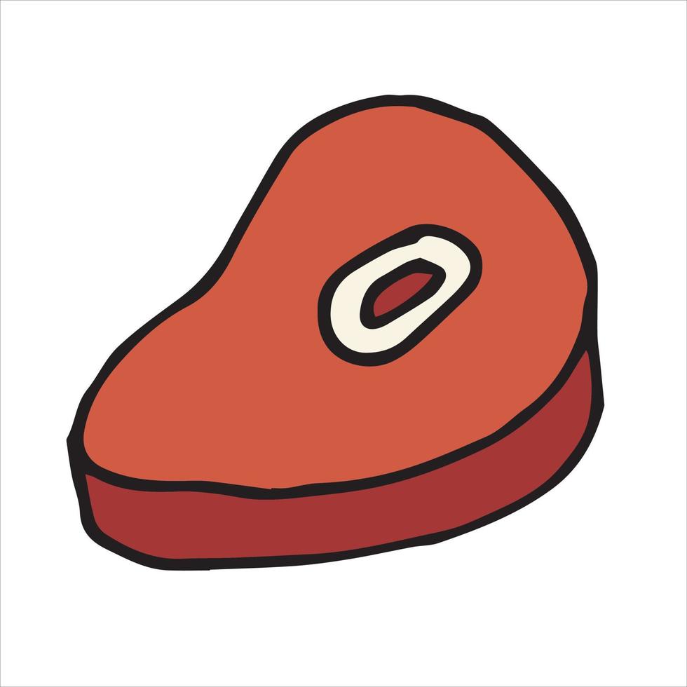 Vector Doodle Cartoon Style Drawing A Piece Of Meat Beef Or Pork Steak Cute Food Drawing