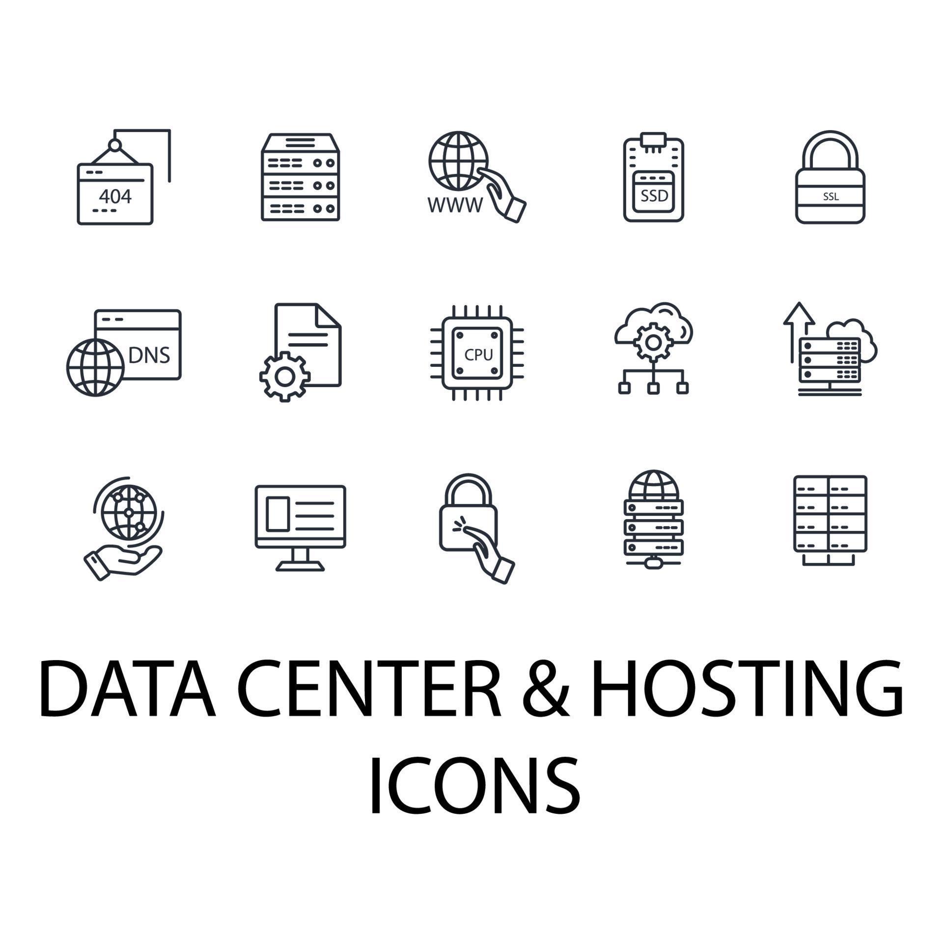 data center and hosting icons set . data center and hosting pack symbol ...